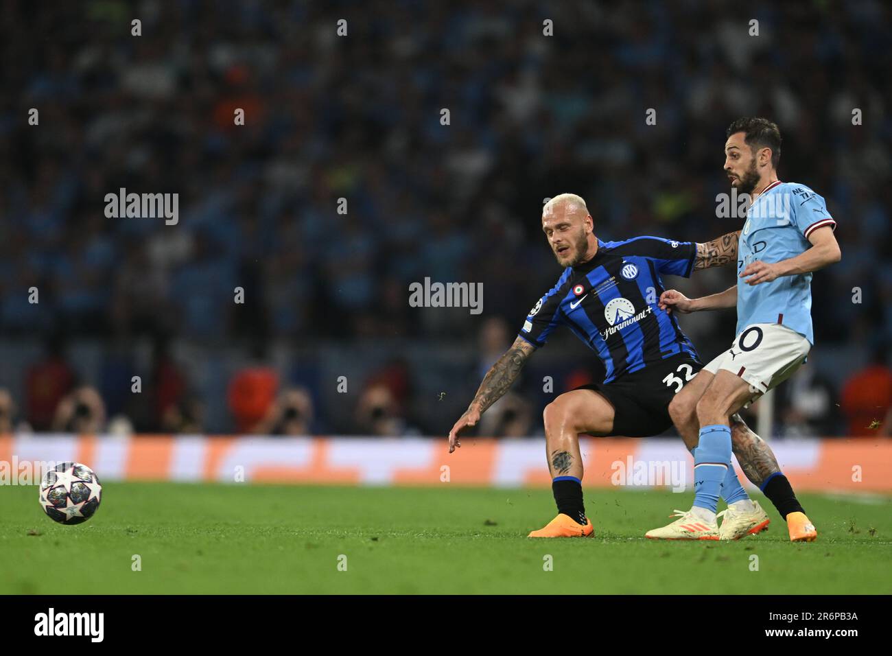 Istanbul, Turkey. 10th June 2023. Bernardo Silva (Manchester City)Federico Dimarco (Inter ...