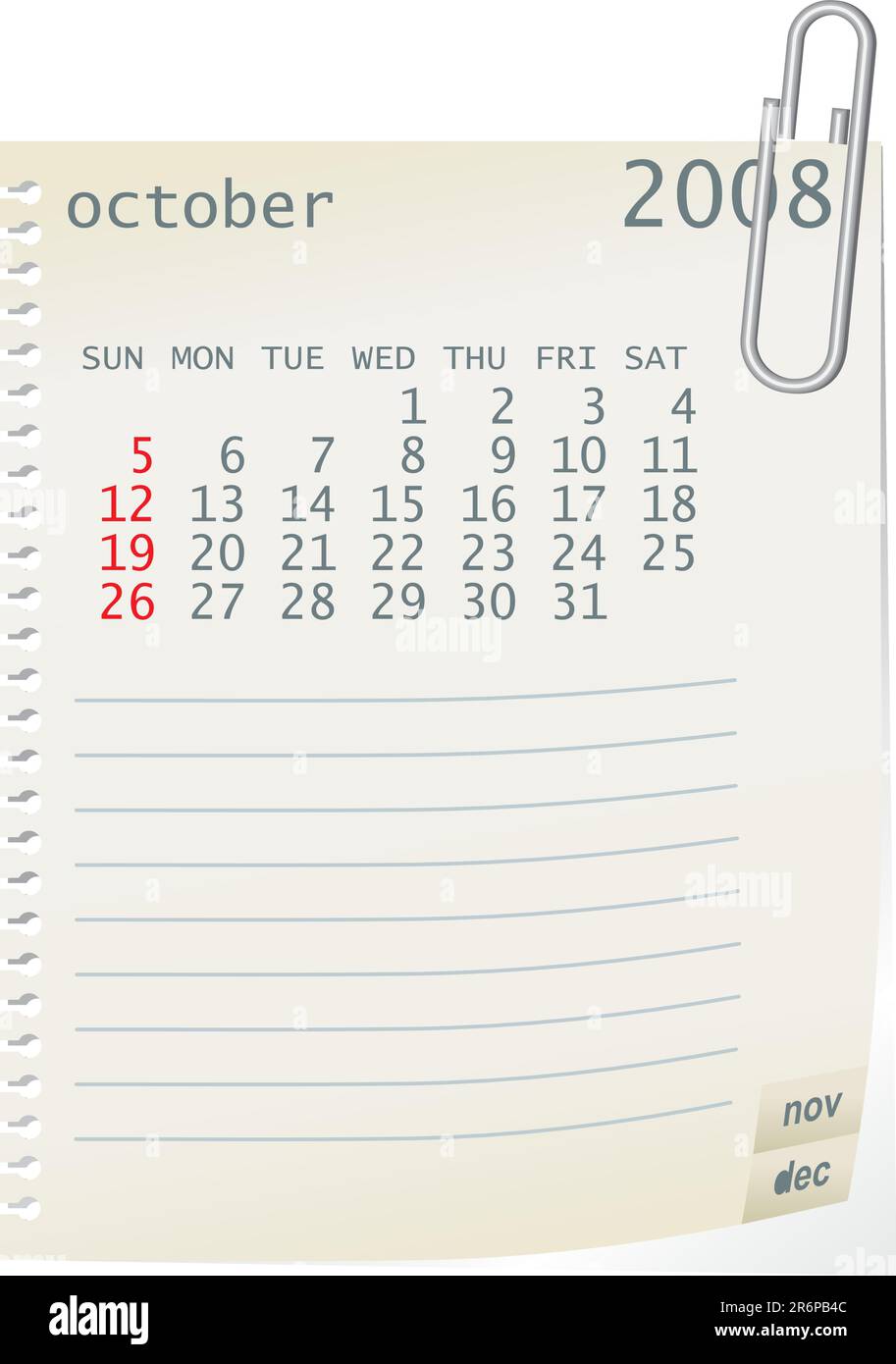 2008 calender whith a blanknote paper - vector illustration Stock ...