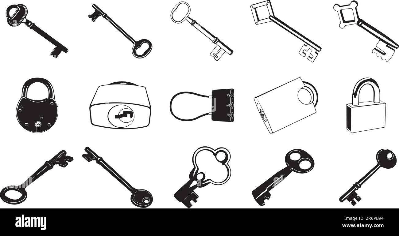 Collection of smooth vector EPS illustrations of various keys and locks ...