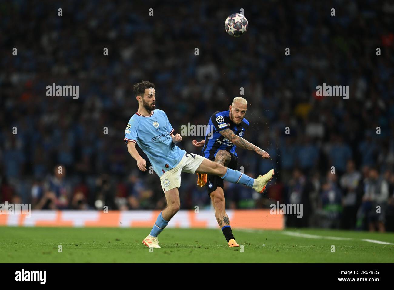Istanbul, Turkey. 10th June 2023. Federico Dimarco (Inter)Bernardo Silva (Manchester City ...