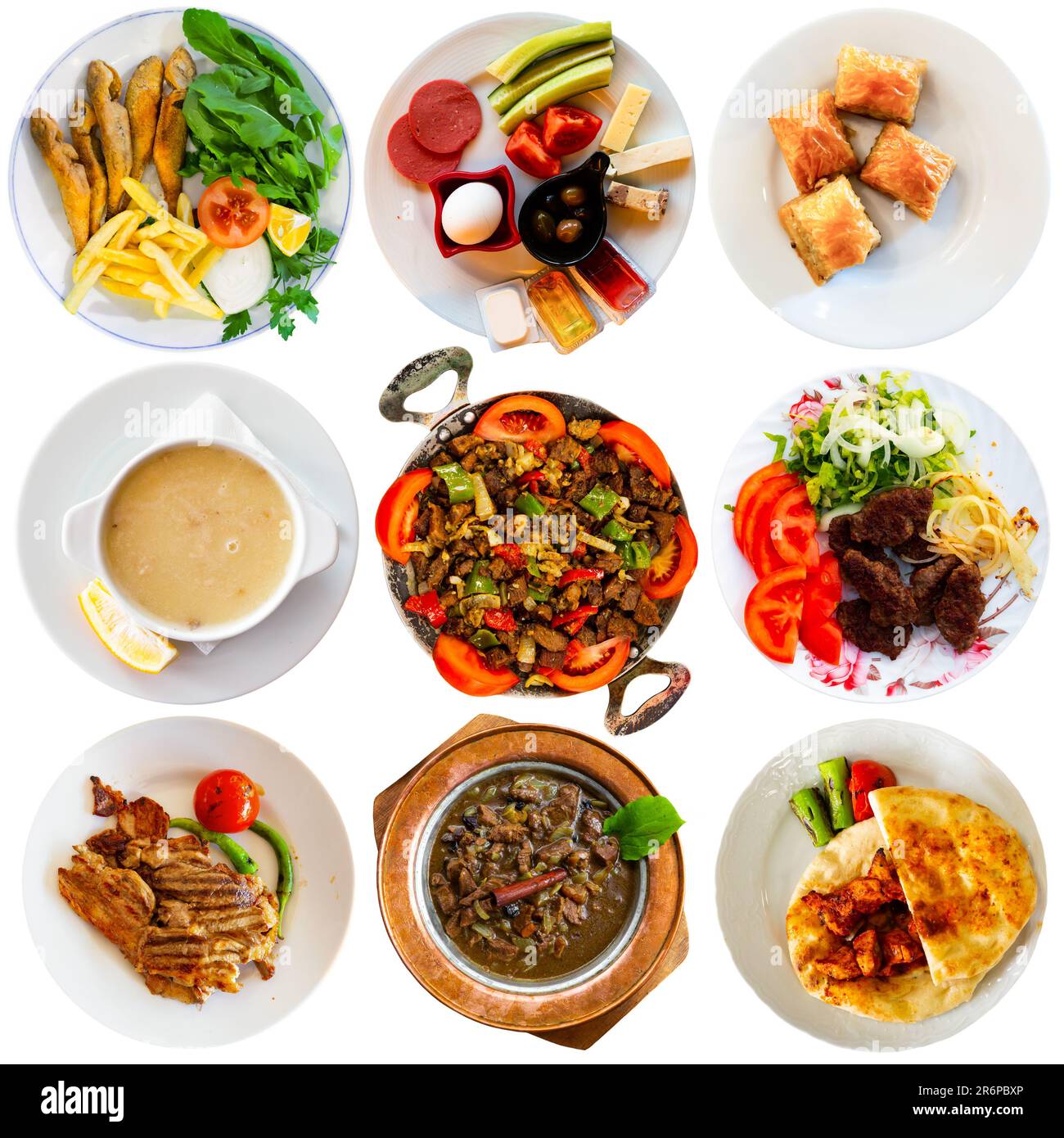 Collection of traditional Turkish dishes isolated on white background ...