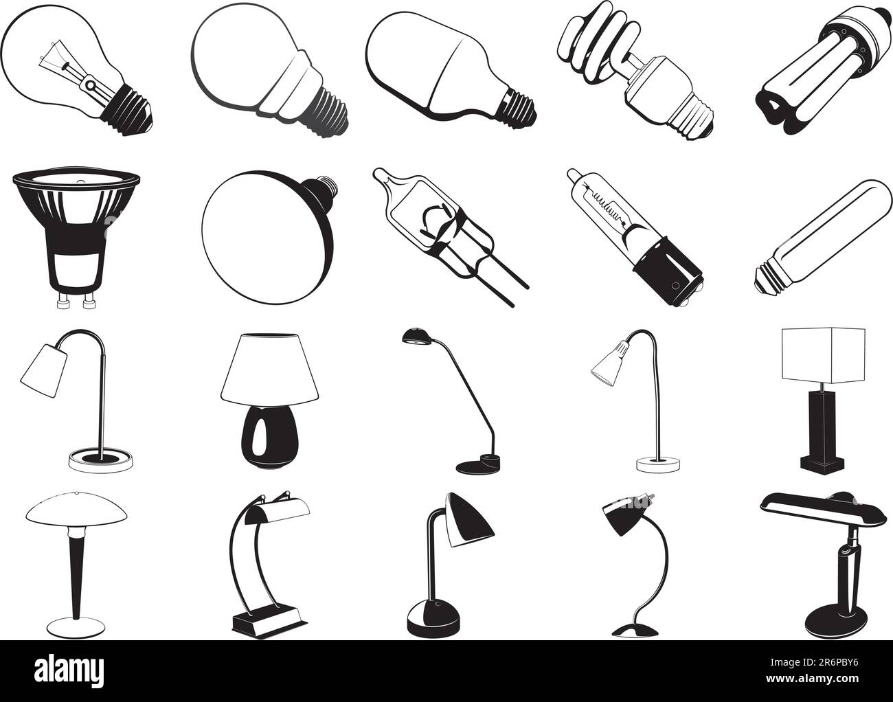 Collection of smooth vector EPS illustrations of various lighting ...