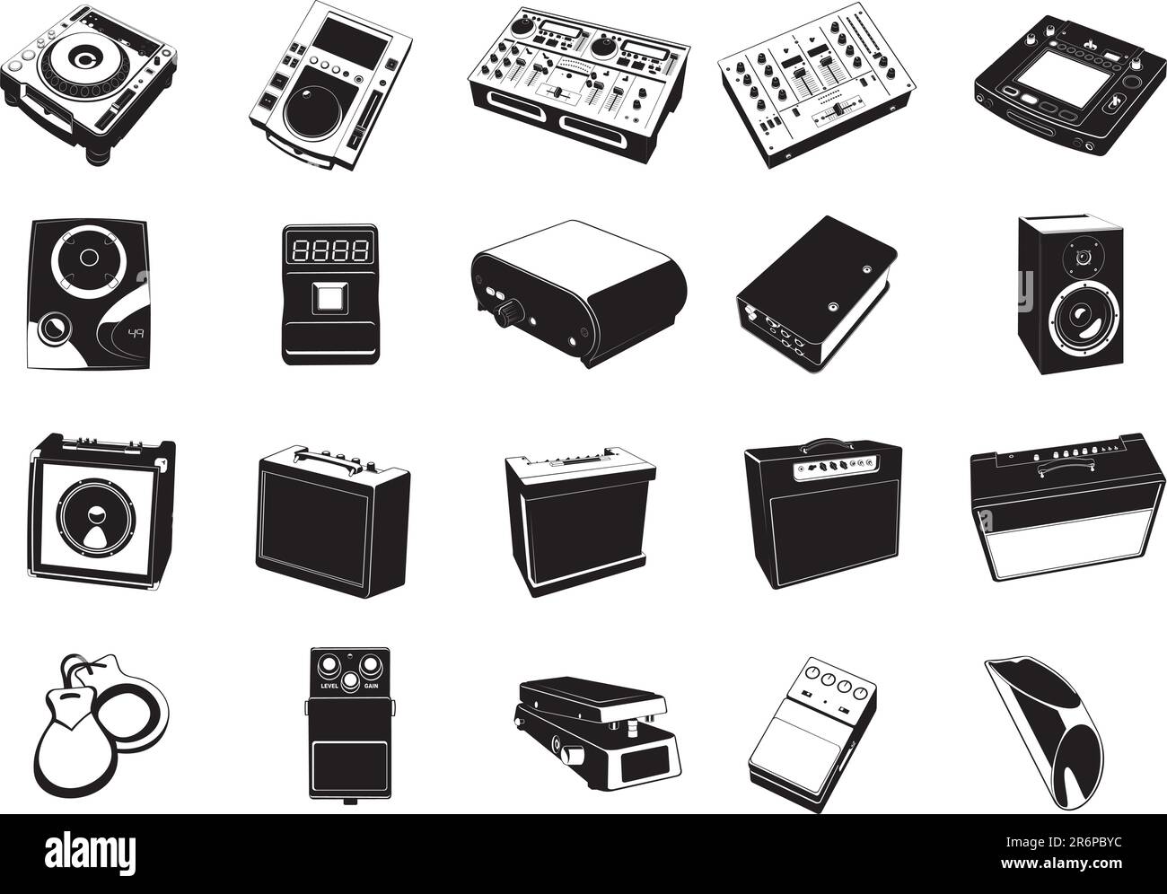 Collection of smooth vector EPS illustrations of various musical ...