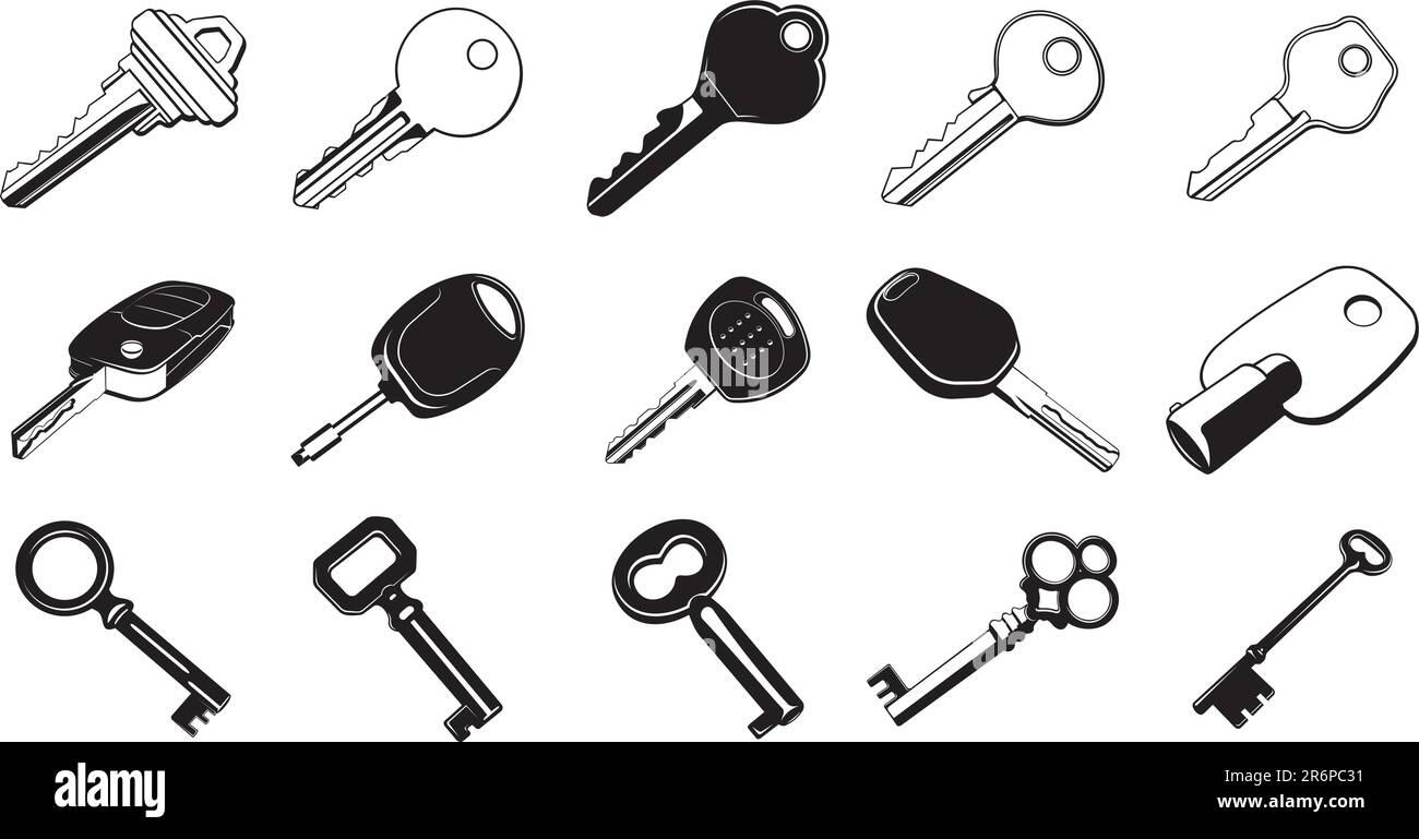 Collection of smooth vector EPS illustrations of various keys and locks ...
