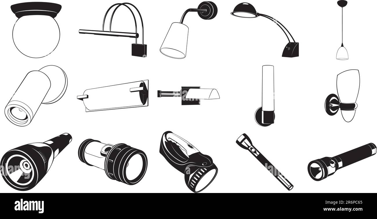 Collection of smooth vector EPS illustrations of various lighting ...