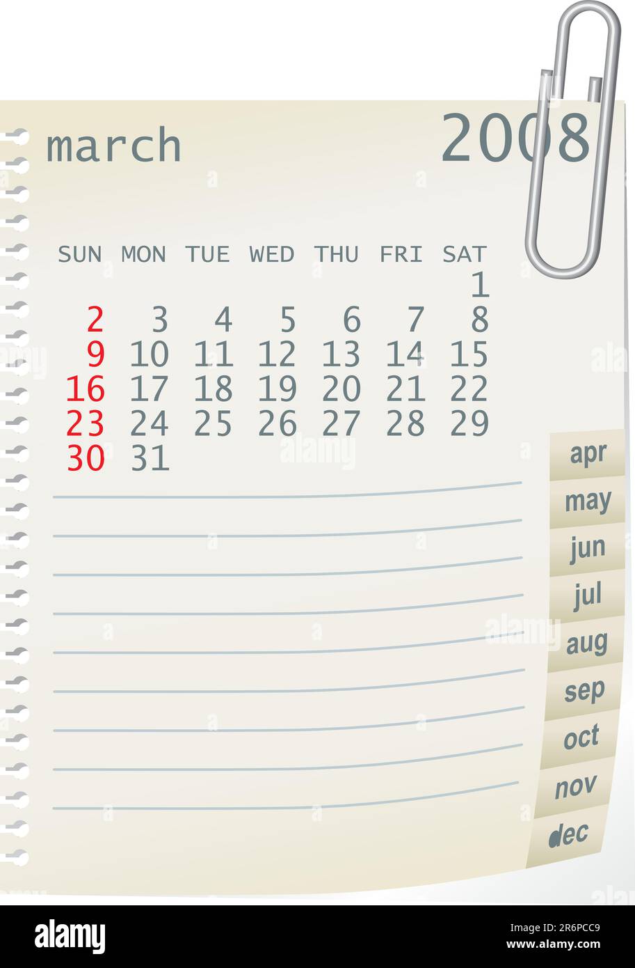 2008 calender whith a blanknote paper - vector illustration Stock ...