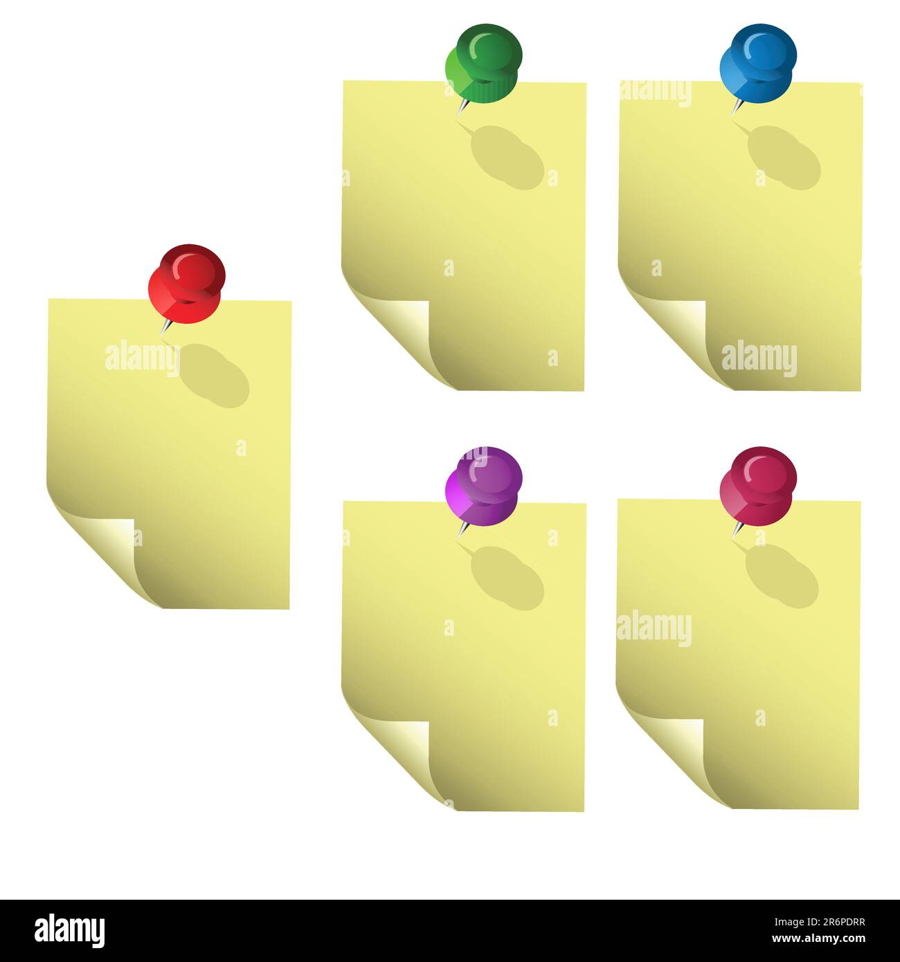 illustration of set of sticky chits with pushpin on isolated background ...