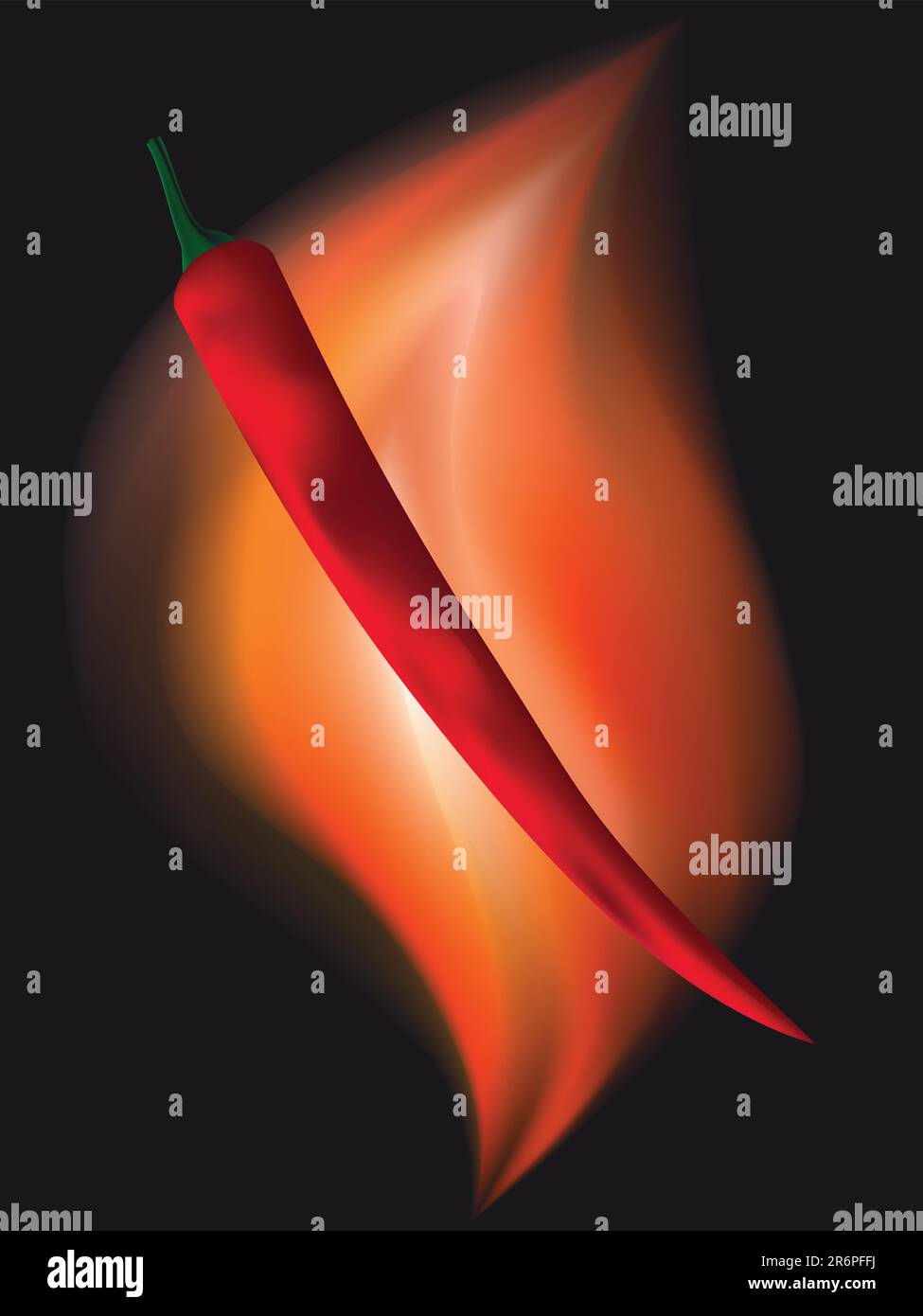 Burning pepper of Chile on a background of fire in a vector Stock ...