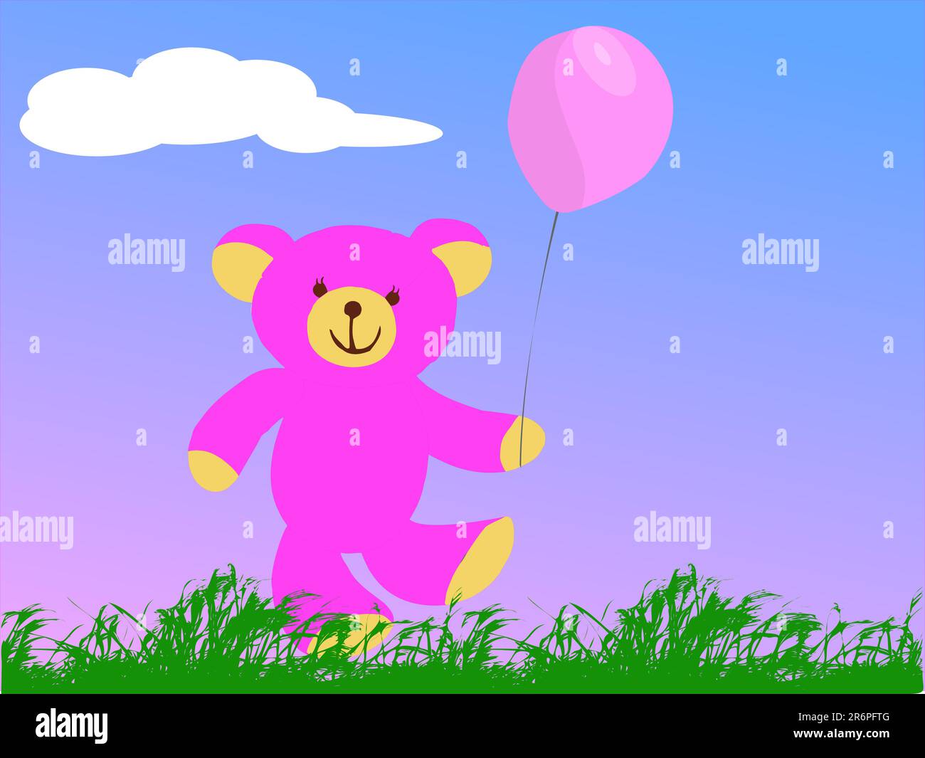 happy pink teddy bear holding a pink balloon Stock Vector Image & Art ...