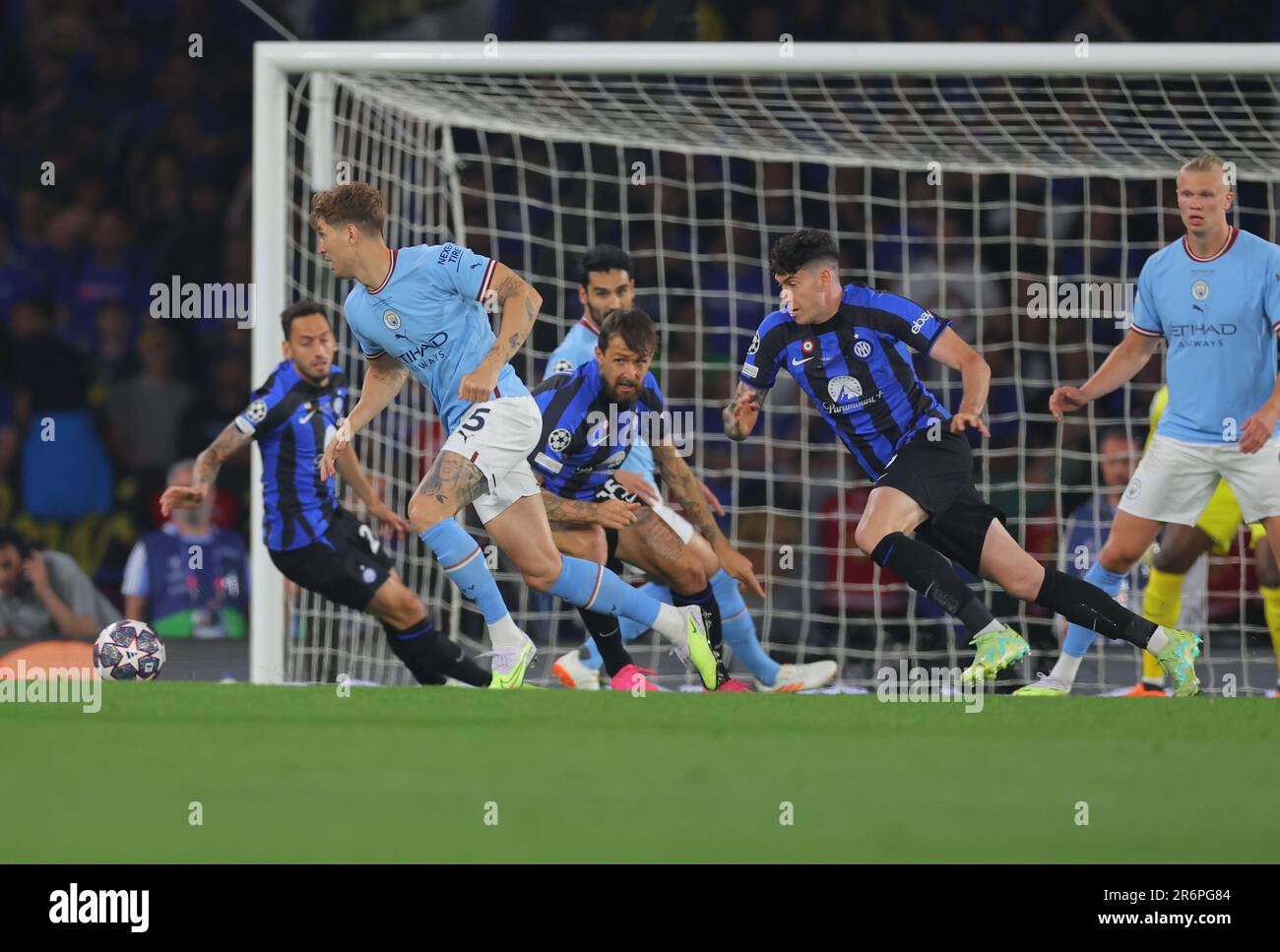 Istanbul. 11th June, 2023. John Stones (front L) of Manchester City ...