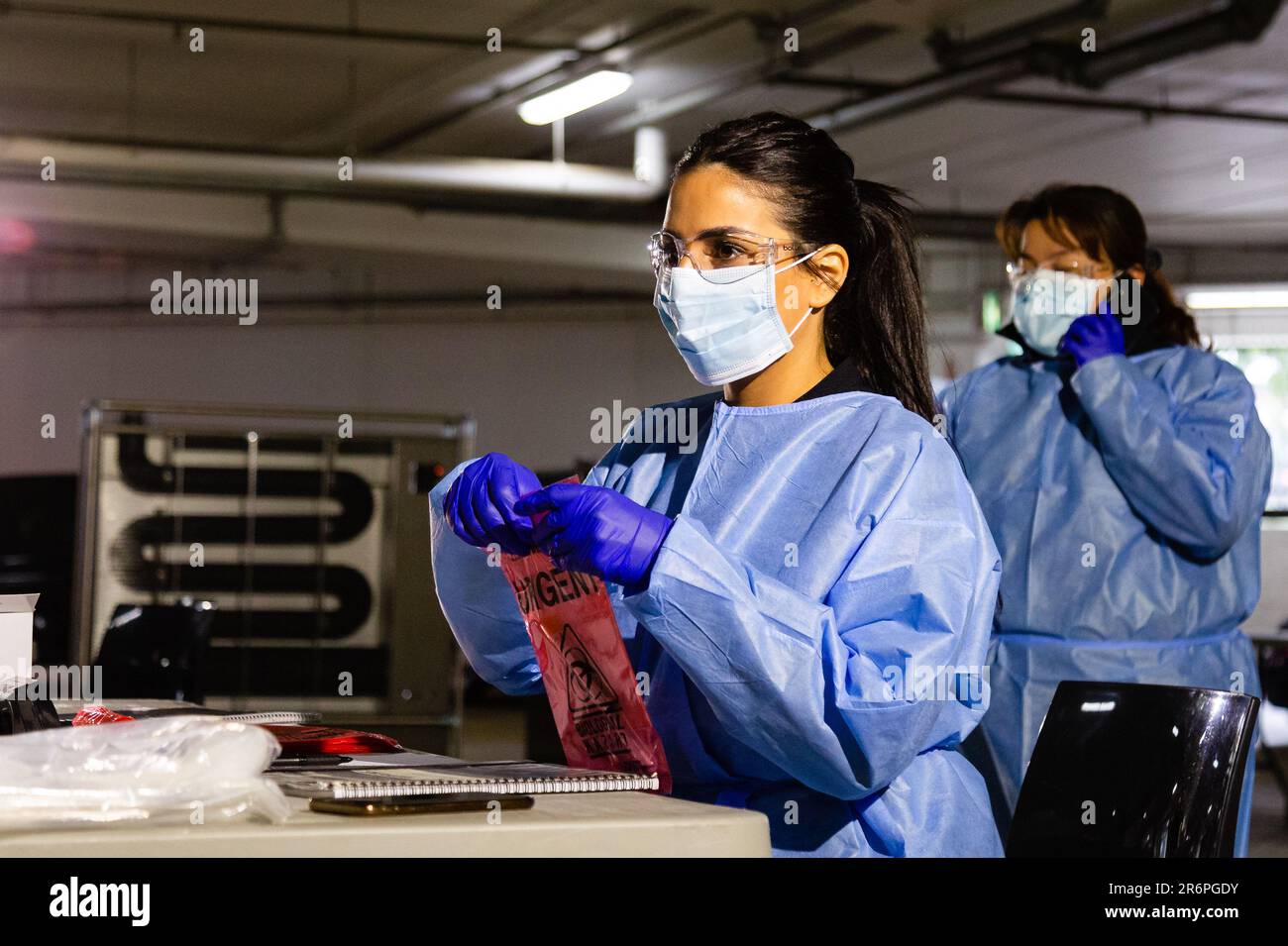MELBOURNE, AUSTRALIA - APRIL 30: A nurse wearing full PPE processes ...