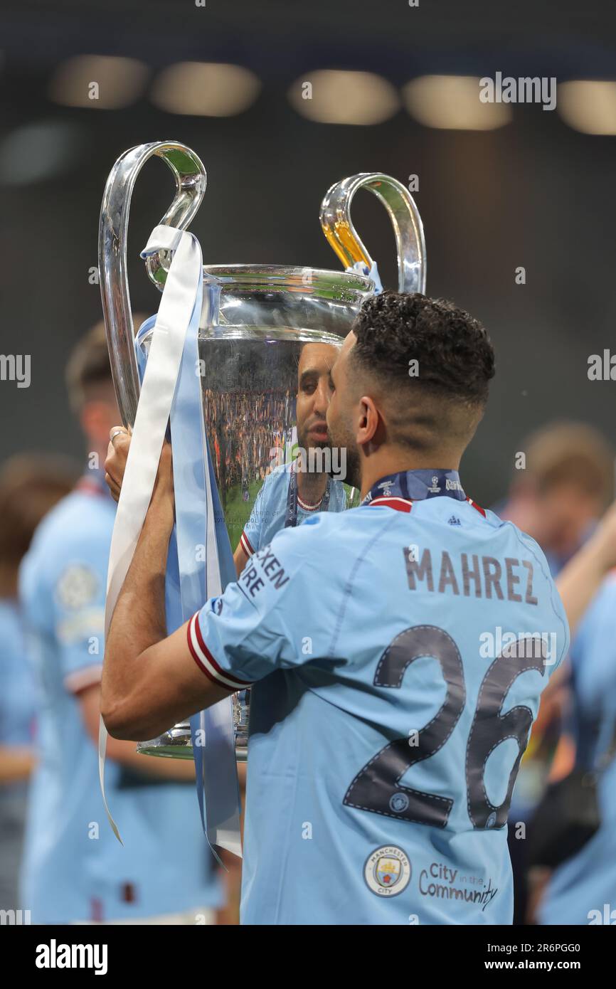 Istanbul. 11th June, 2023. Riyad Mahrez of Manchester City kisses the ...