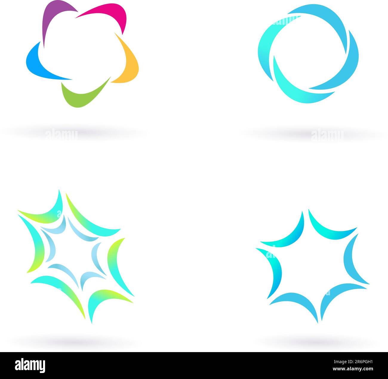 Four circle design elements and icons isolated on white background ...