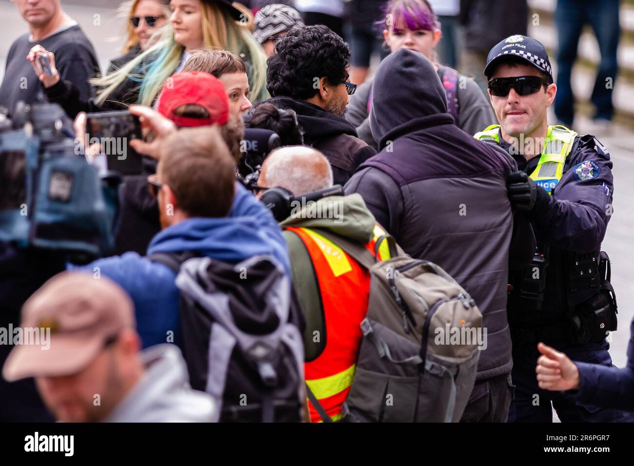 MELBOURNE, AUSTRALIA - MAY 10: Angry scenes as protesters and police ...