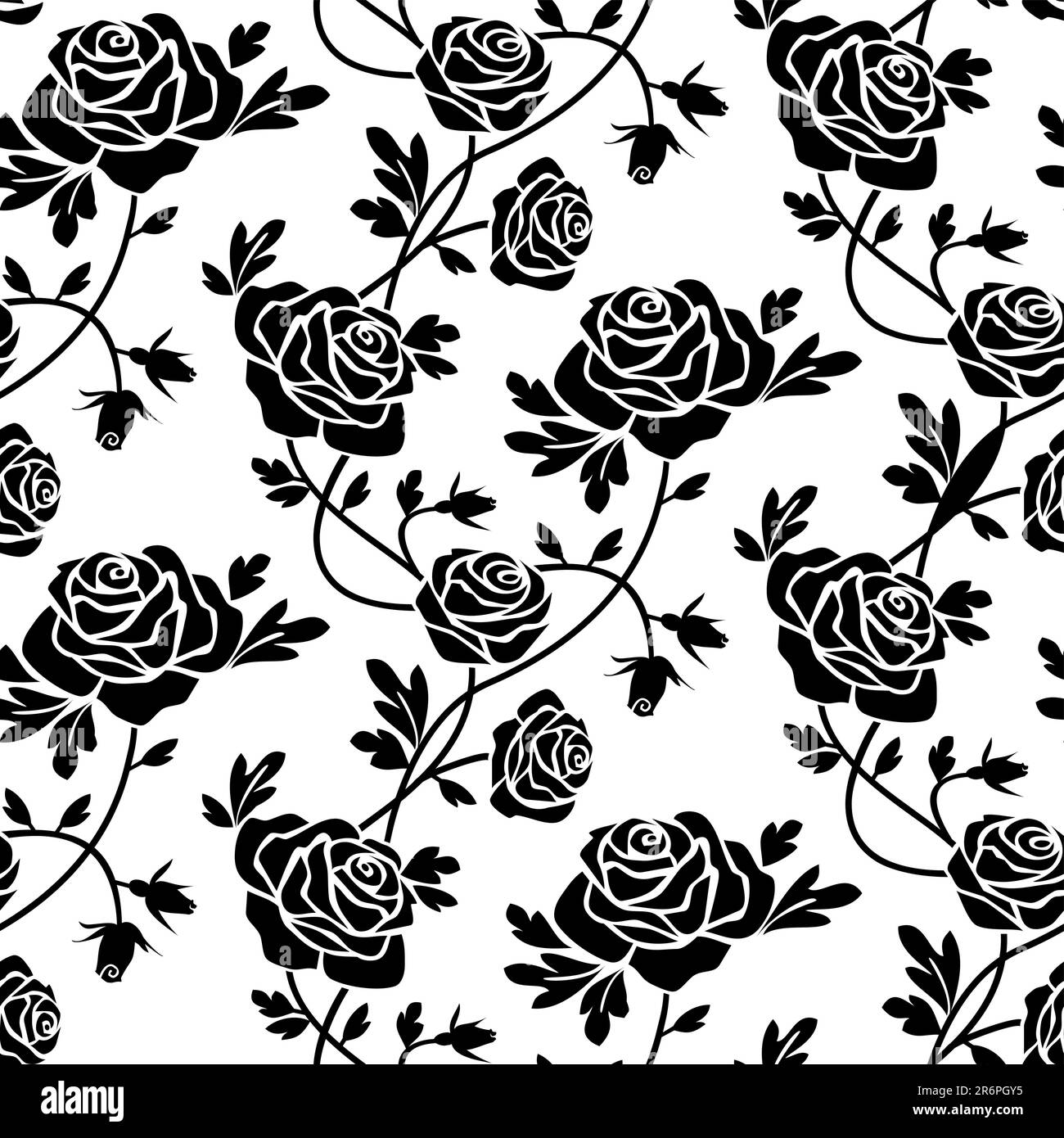 Romantic roses seamless pattern, black flowers at white background ...