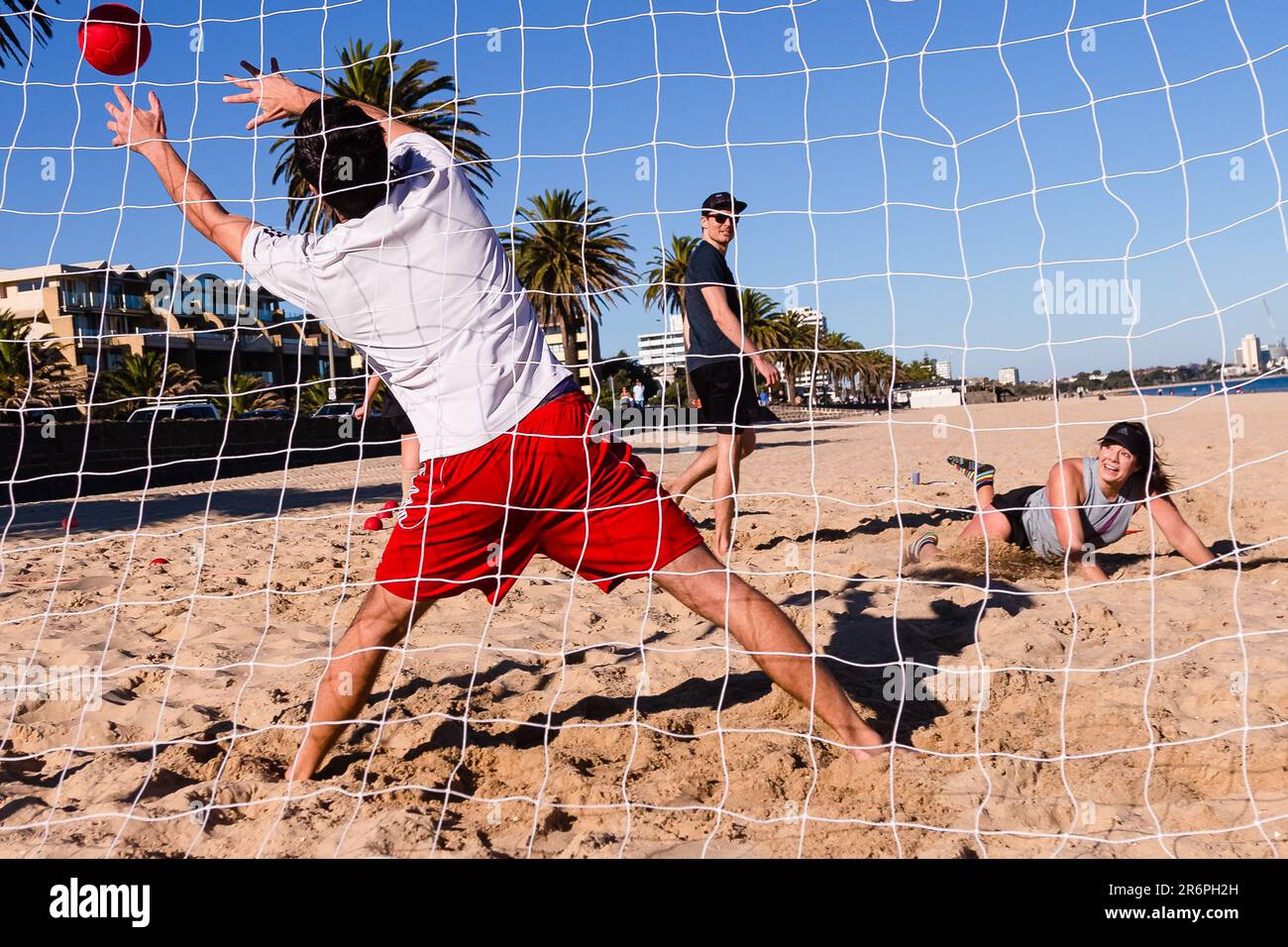 MELBOURNE, AUSTRALIA - MAY 16: A game of Beach Handball is seen on ...