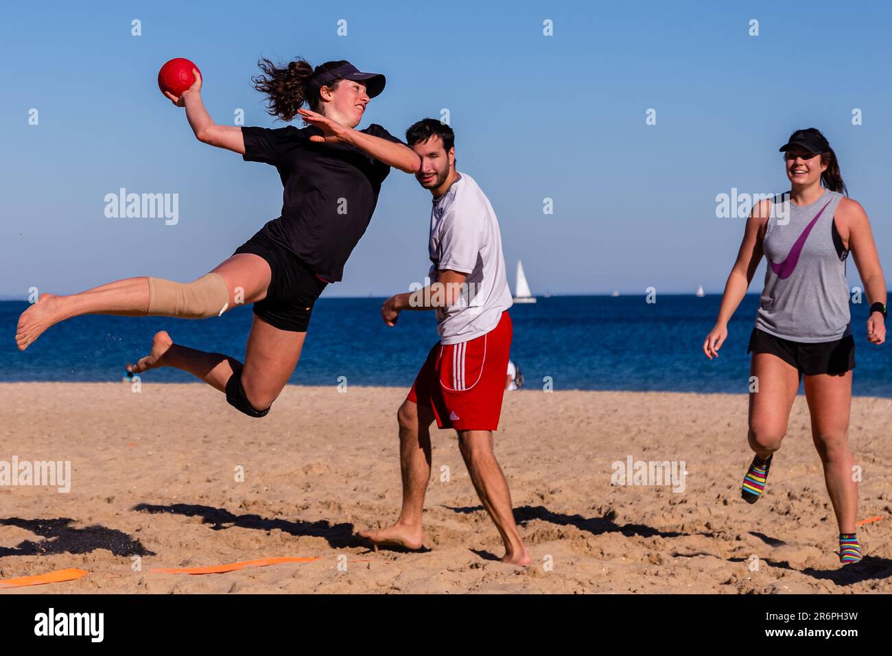 MELBOURNE, AUSTRALIA - MAY 16: A game of Beach Handball is seen on ...