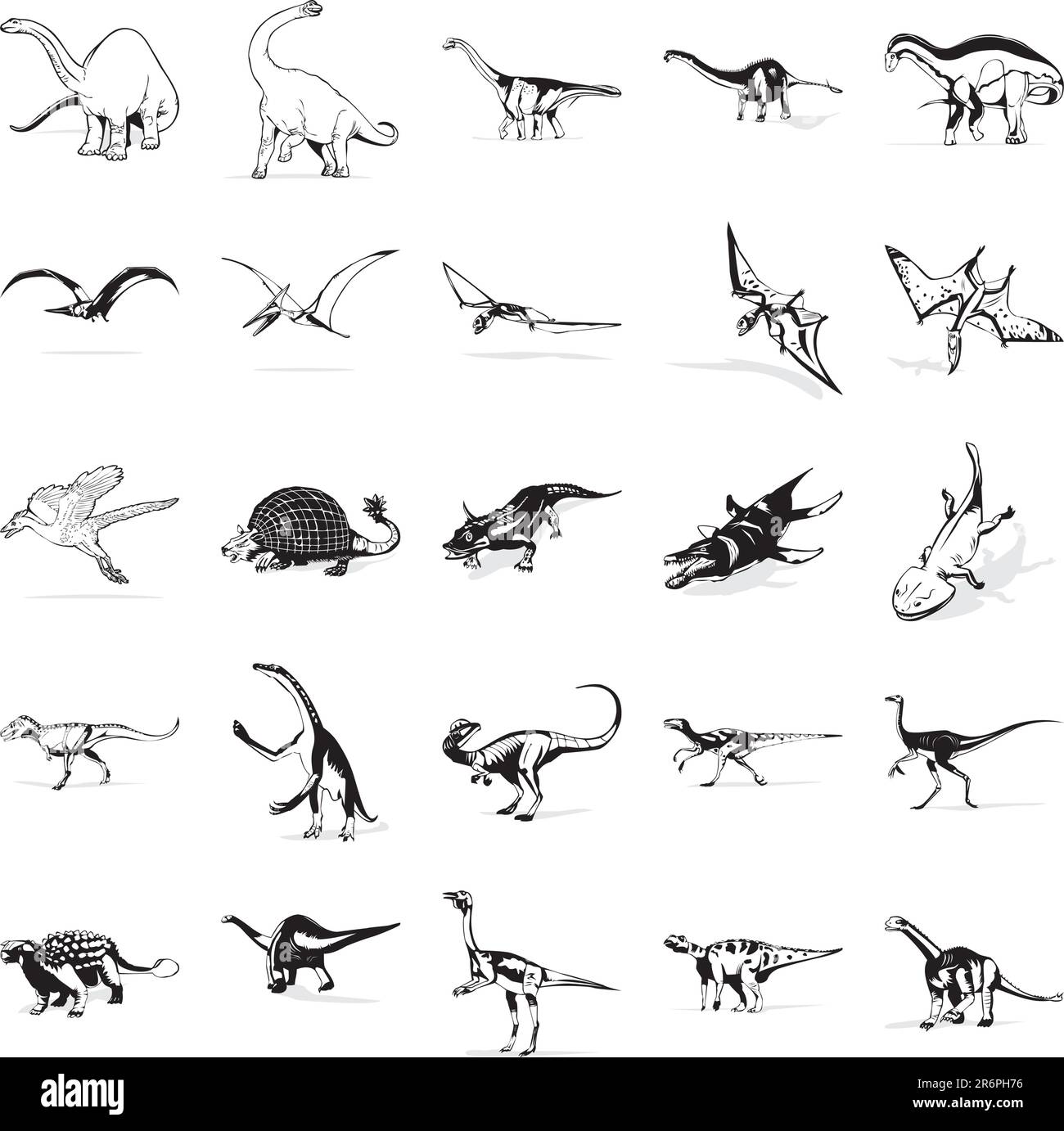 Collection of smooth vector EPS illustrations of various dinosaurs ...