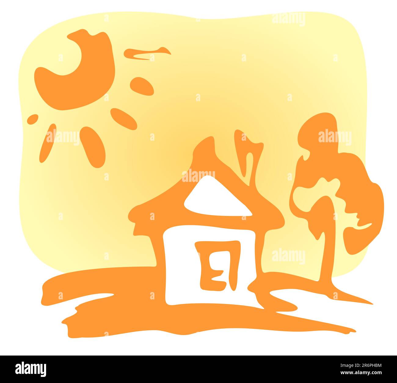 Cartoon house and sun on a yellow background Stock Vector Image & Art ...