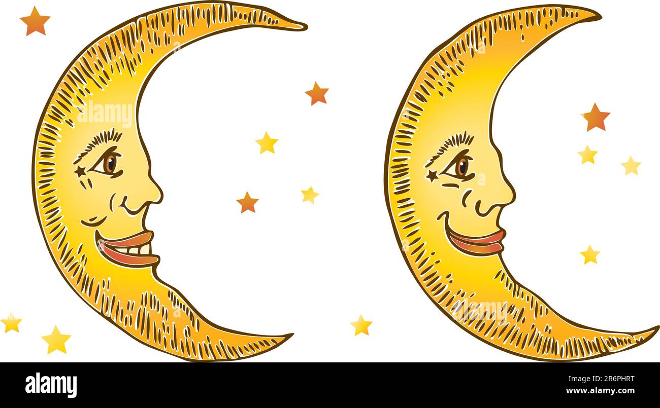 Vector art in Illustrator 8. Hand drawn crescent moons in marker and ...