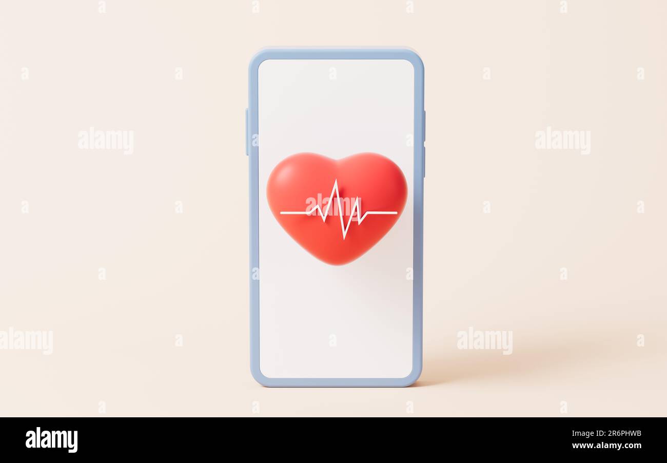 Heart shape with ECG graph line, 3d rendering. Digital drawing Stock ...