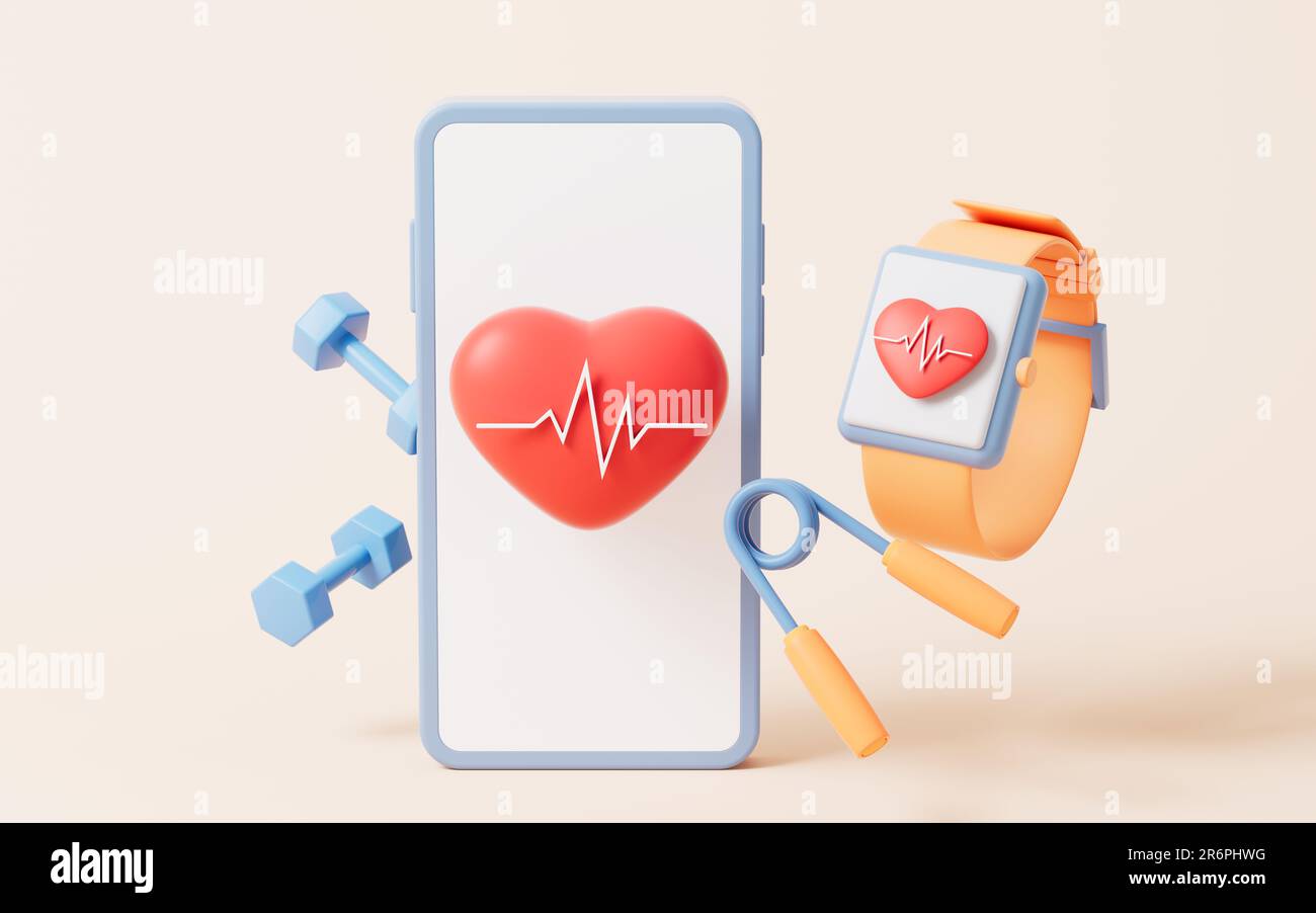 Heart shape with ECG graph line, 3d rendering. Digital drawing Stock ...