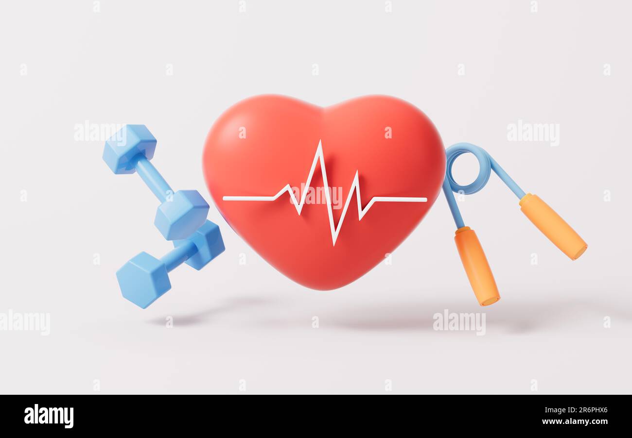 Heart shape with ECG graph line, 3d rendering. Digital drawing Stock ...
