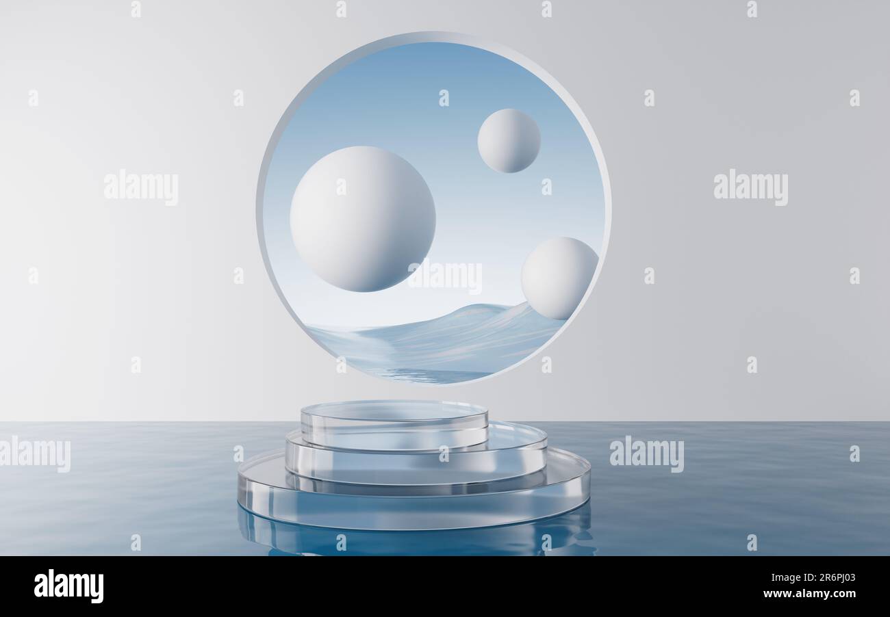 Water surface with round balls background, 3d rendering. Digital ...