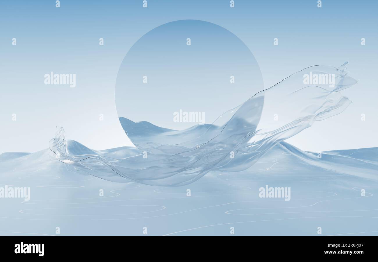 Flowing transparent cloth and landscape, 3d rendering. Digital drawing ...