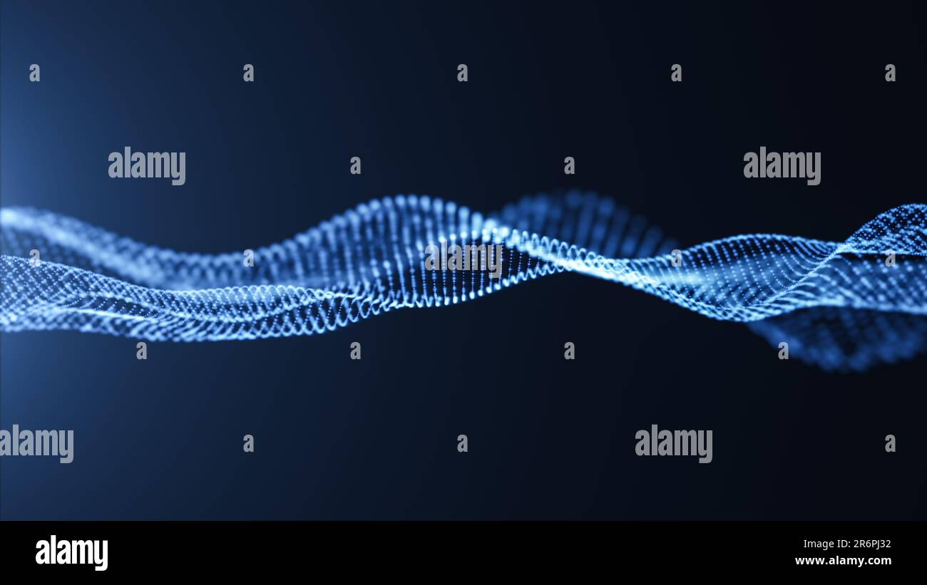 Digital blue wave particles background, 3d rendering. Digital drawing ...
