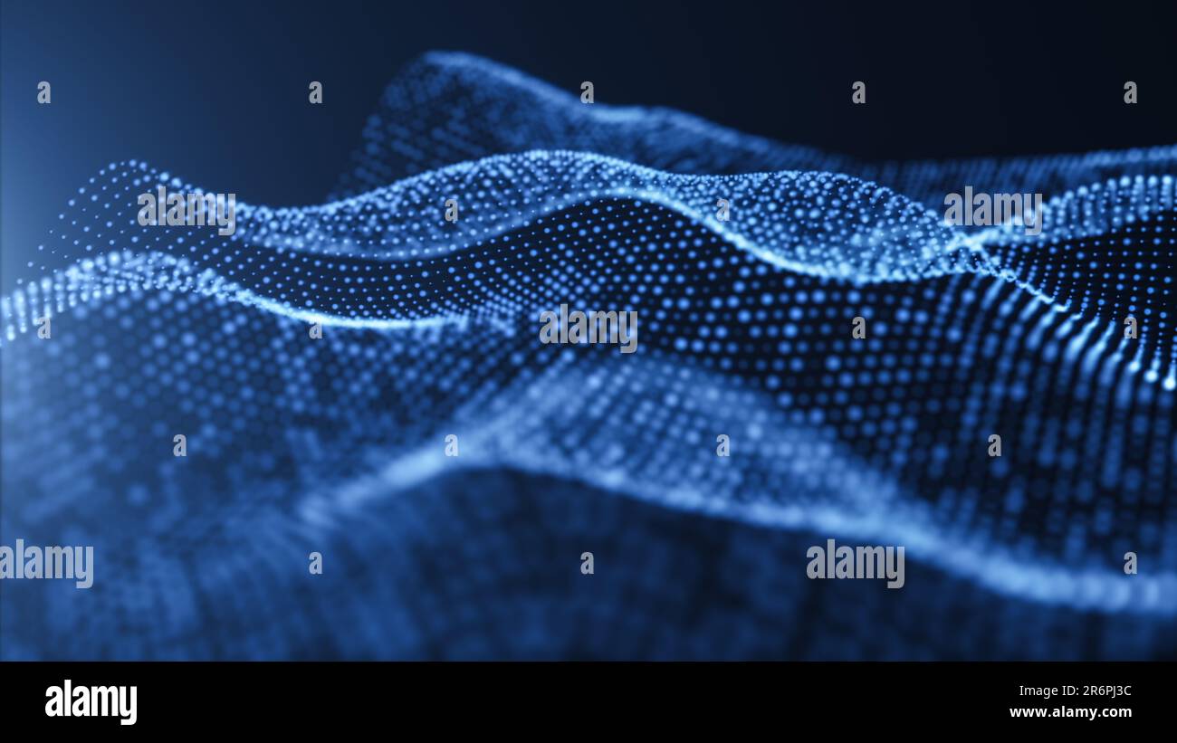 Digital blue wave particles background, 3d rendering. Digital drawing ...