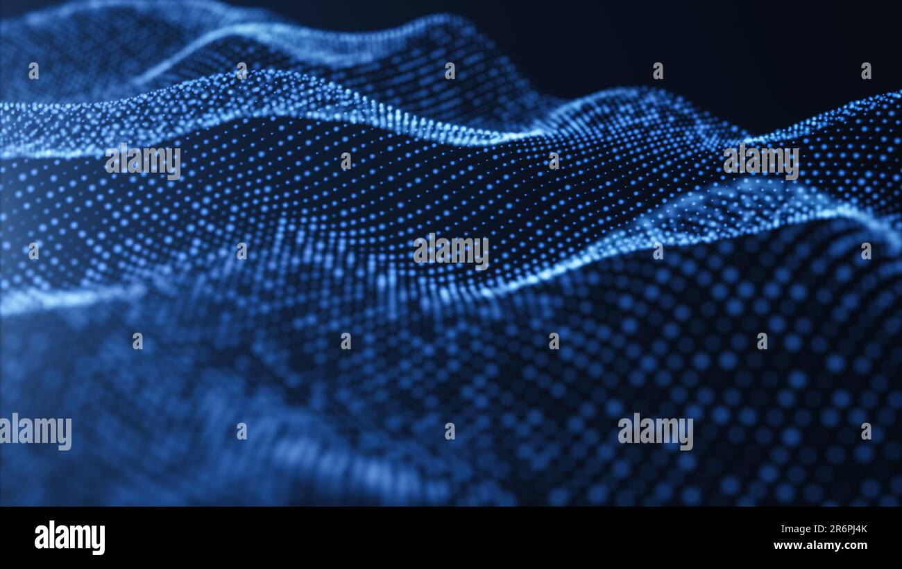 Digital blue wave particles background, 3d rendering. Digital drawing ...