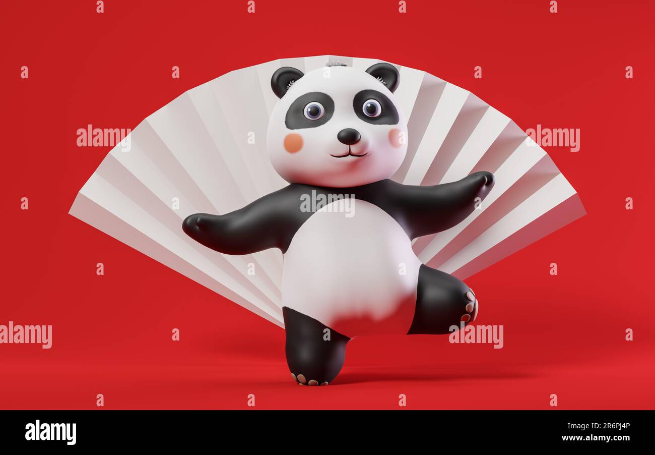 Panda with cartoon style, 3d rendering. Digital drawing Stock Photo - Alamy