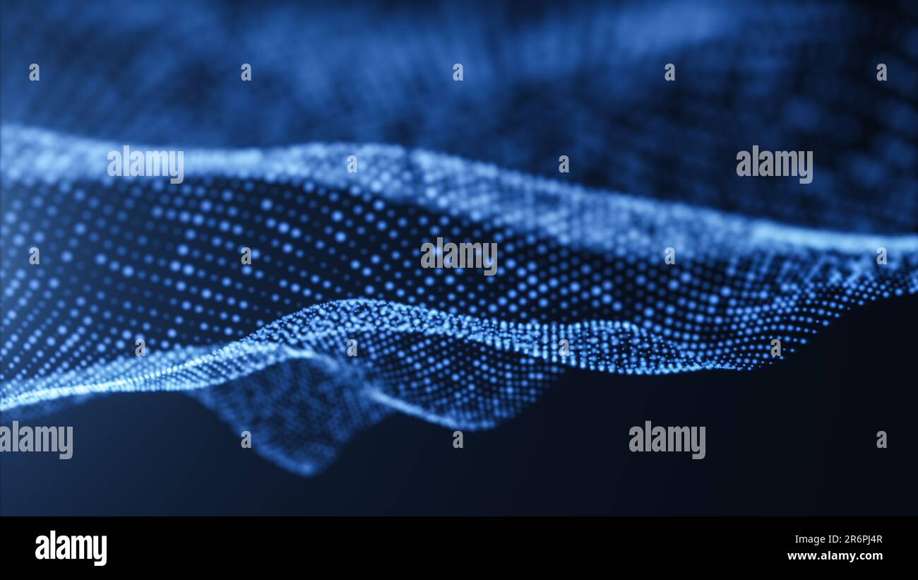 Digital blue wave particles background, 3d rendering. Digital drawing ...
