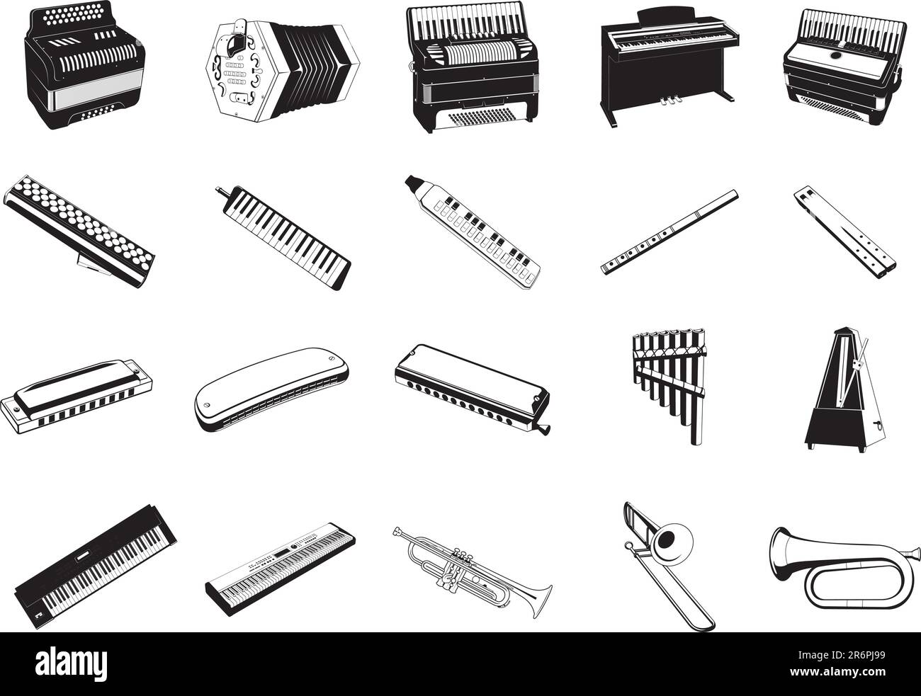 Collection of smooth vector EPS illustrations of various musical ...