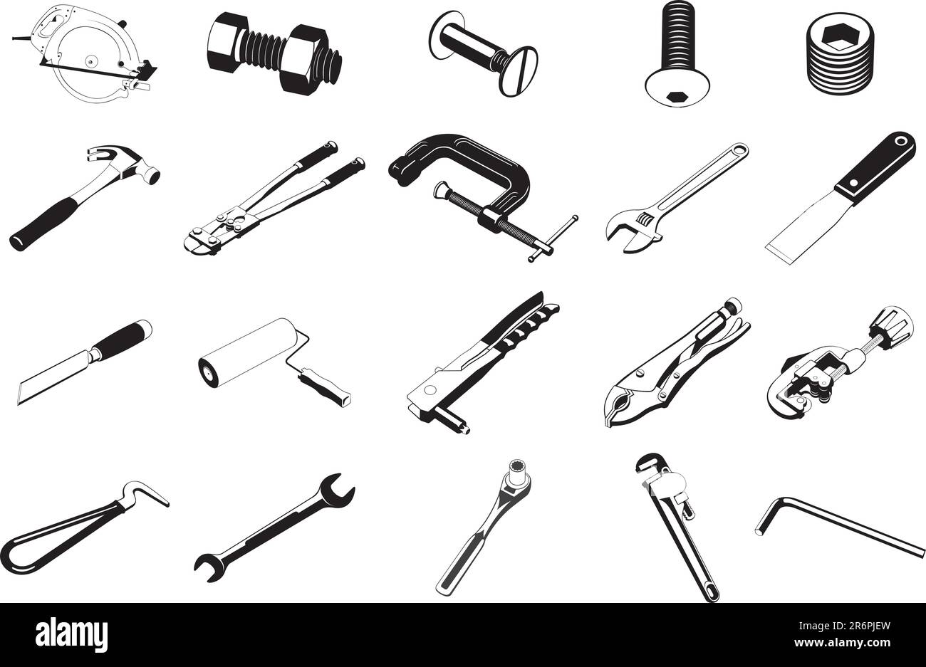 Collection of smooth vector EPS illustrations of various tools Stock ...