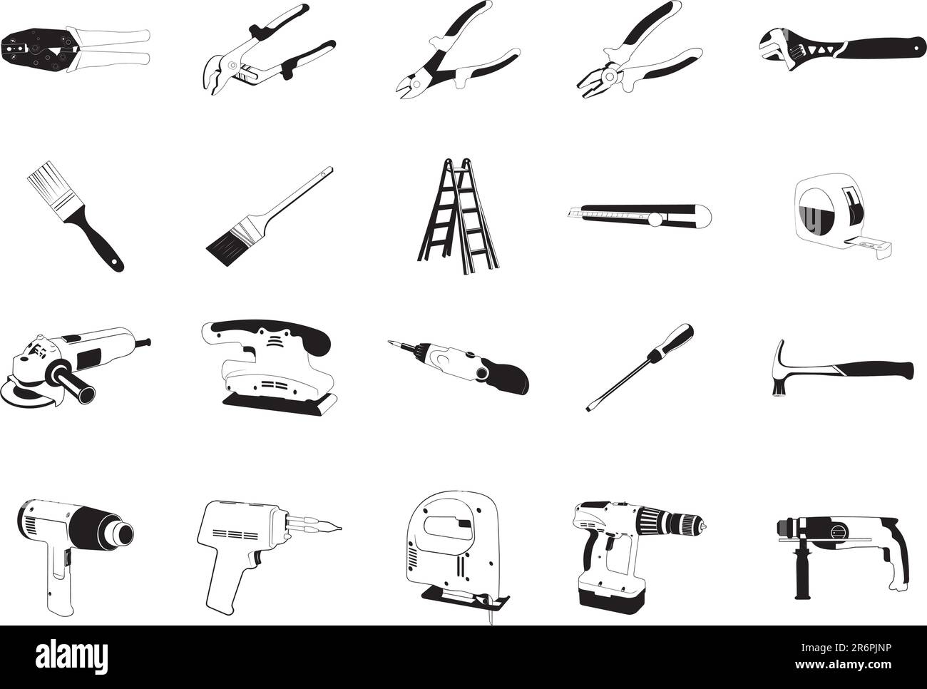 Collection of smooth vector EPS illustrations of various tools Stock ...