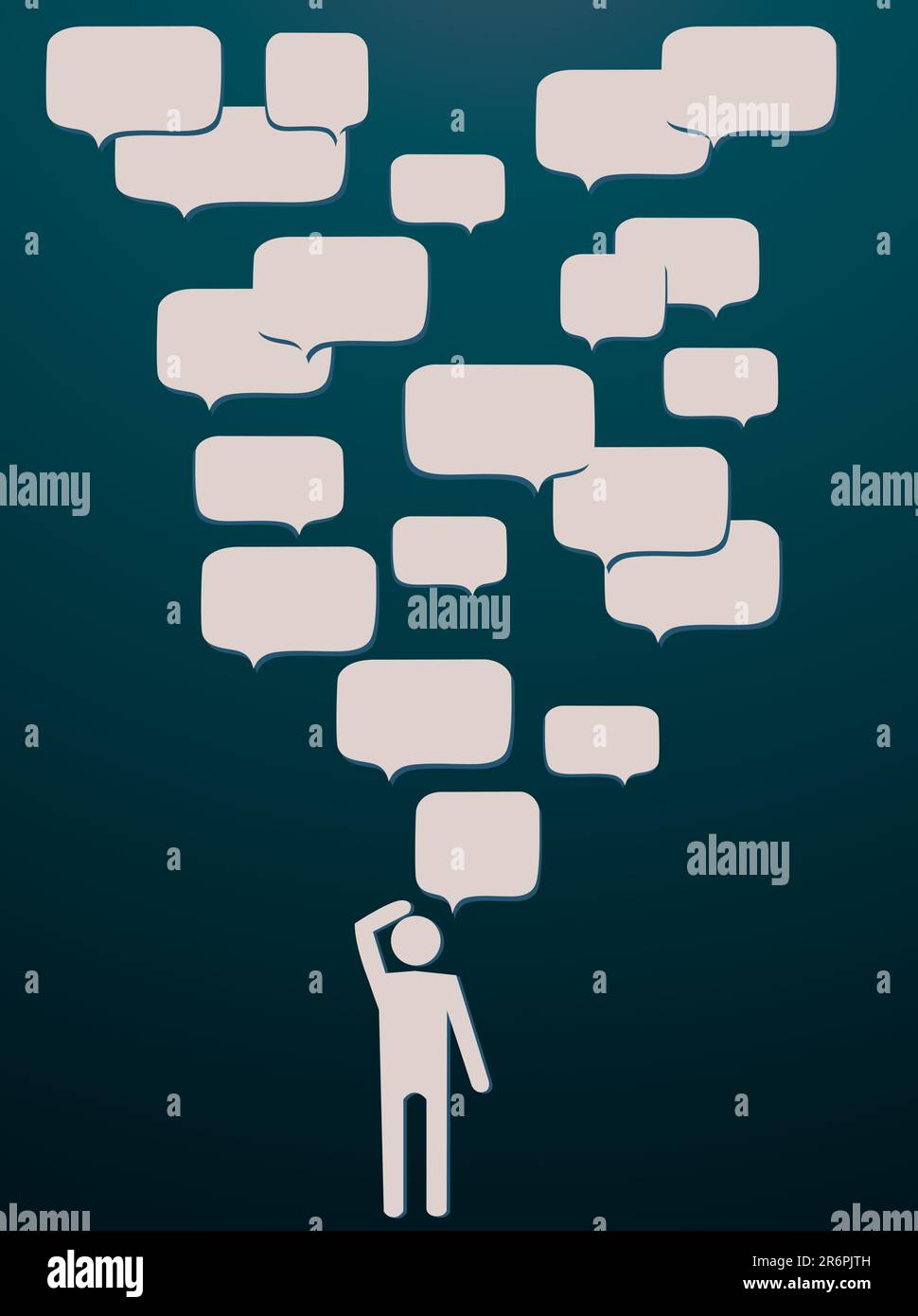 thinking man and dialog boxes vector illustration on dark background ...