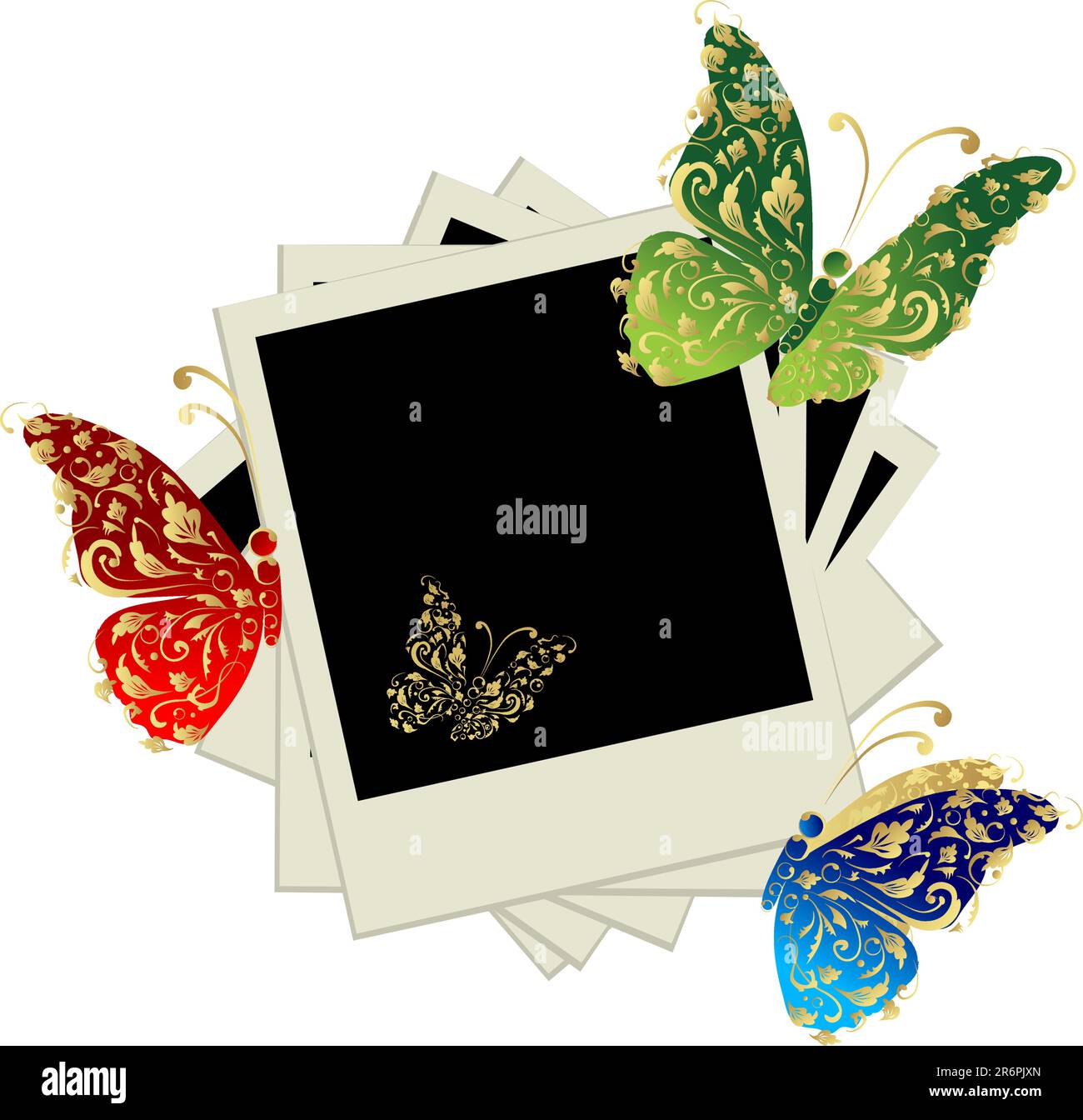 Pile of photos, insert your pictures into frames, butterfly decoration ...