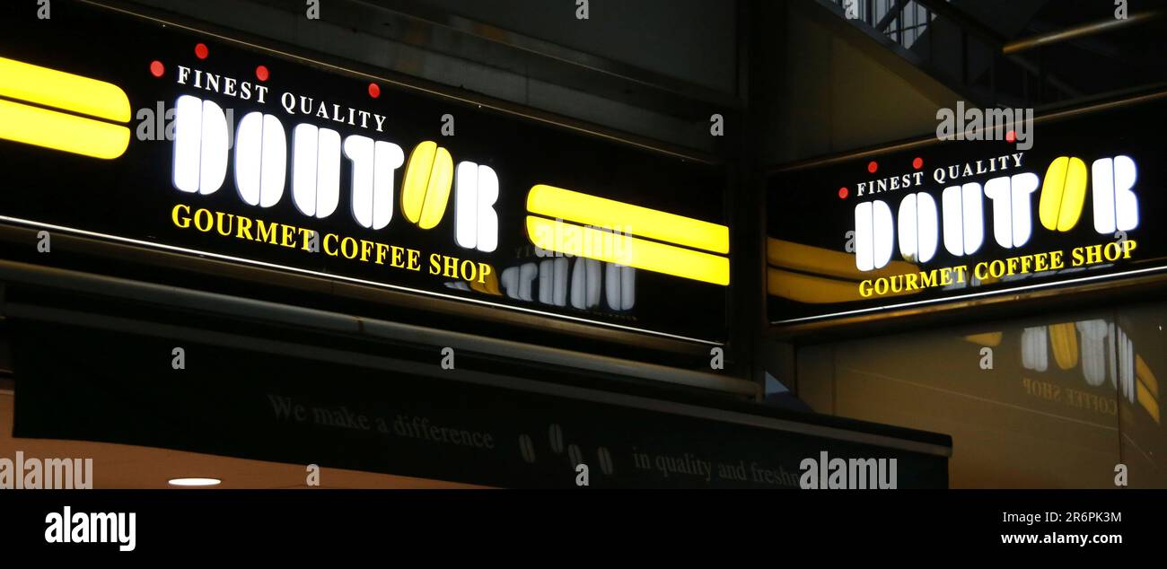 The logo of Doutor Coffee is seen in Shinjuku Ward, Tokyo on June 15 ...