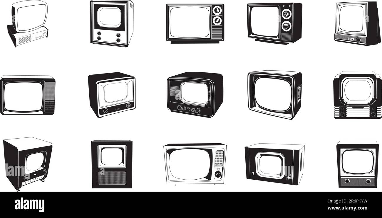 Collection of smooth vector EPS illustrations of various retro TVs ...