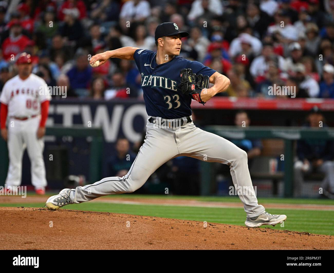 ANAHEIM, CA - JUNE 10: Seattle Mariners pitcher Bryan Woo (33) pitching ...
