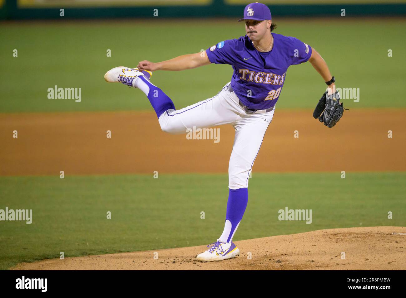 LSU pitcher Paul Skenes (20) unwinds after a pitch during an NCAA ...