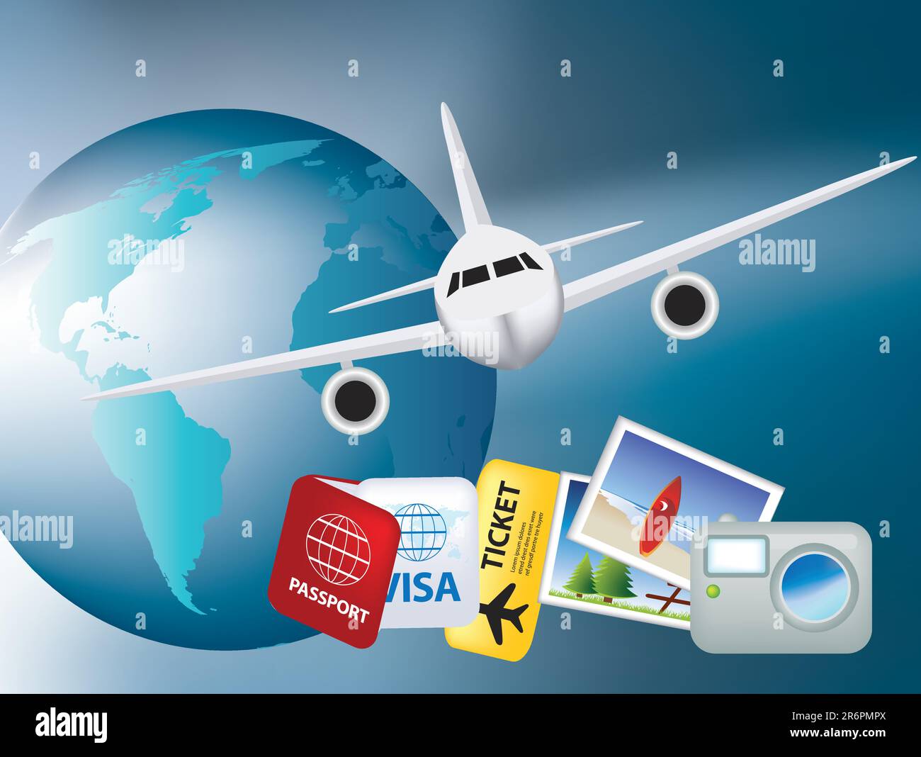 worldwide holiday and vacation colour illustration by plane Stock ...