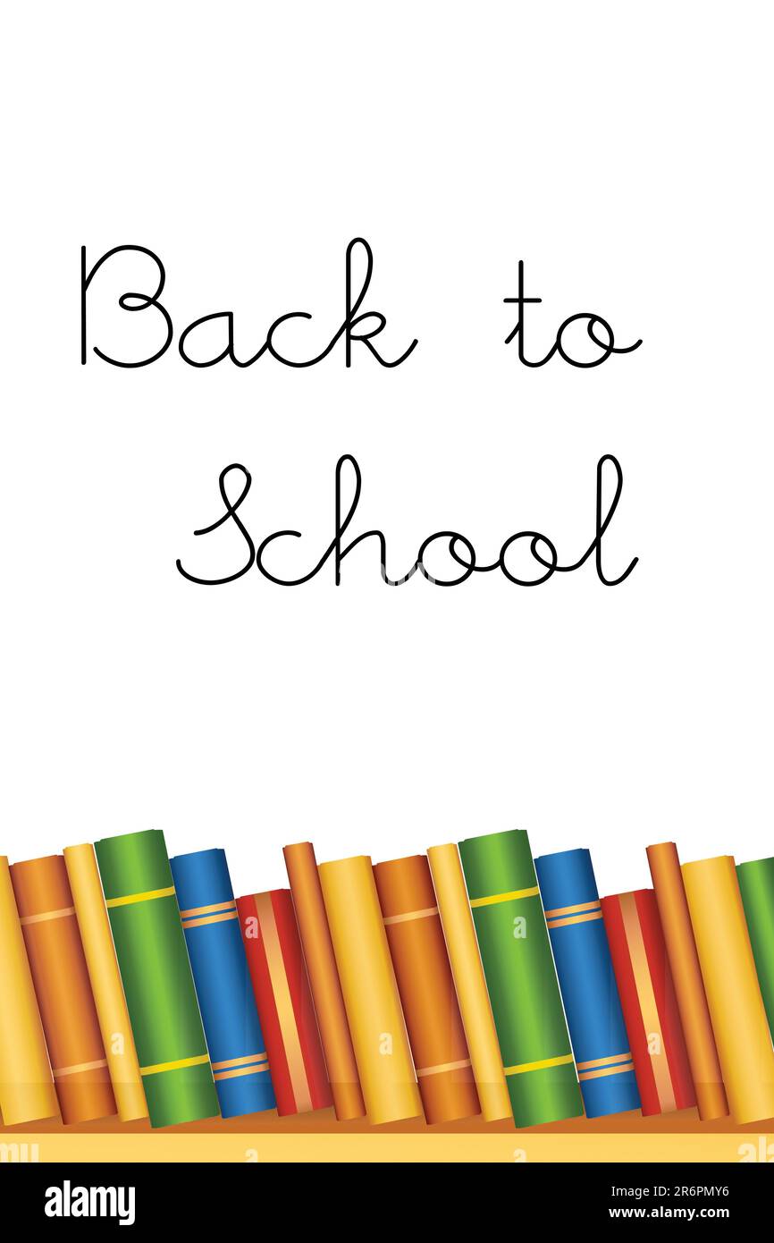 illustration of many colorful books in a row with back to school text ...