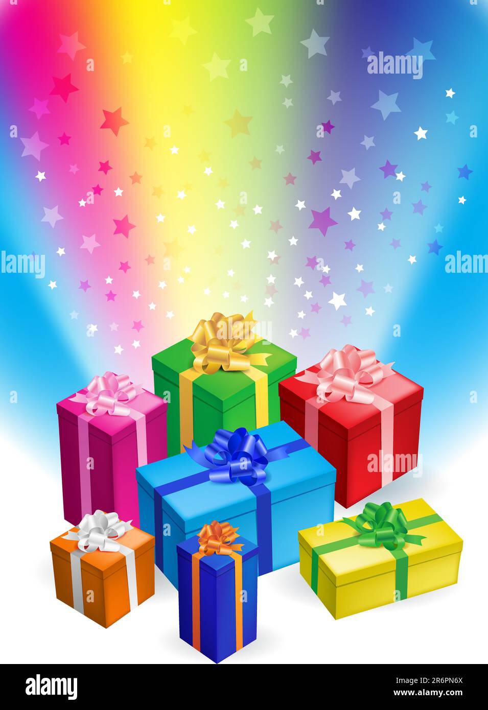 Vector editable illustration of different magic gift boxes with ribbon ...