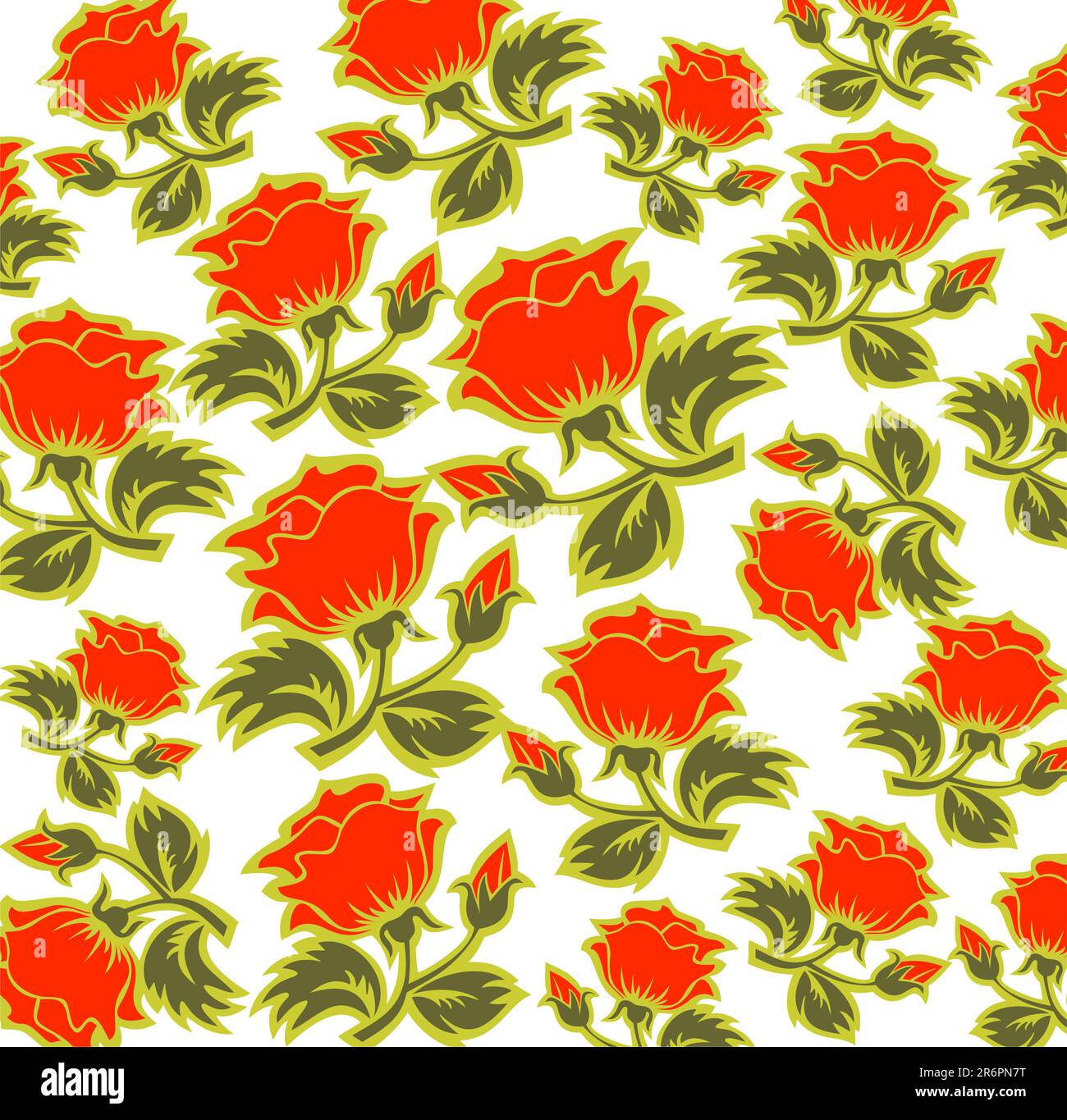 Cartoon red roses pattern on a white background Stock Vector Image ...