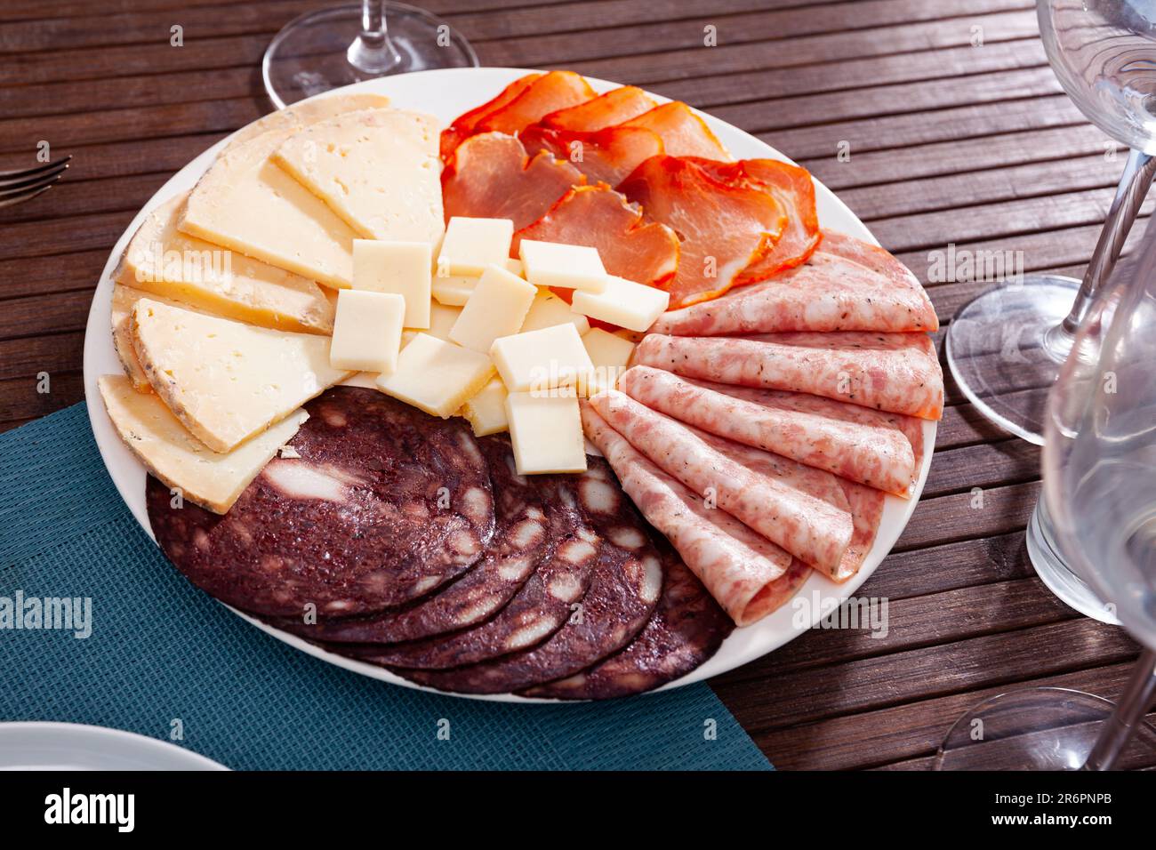 Meat platter with blood sausage and cheese Stock Photo - Alamy