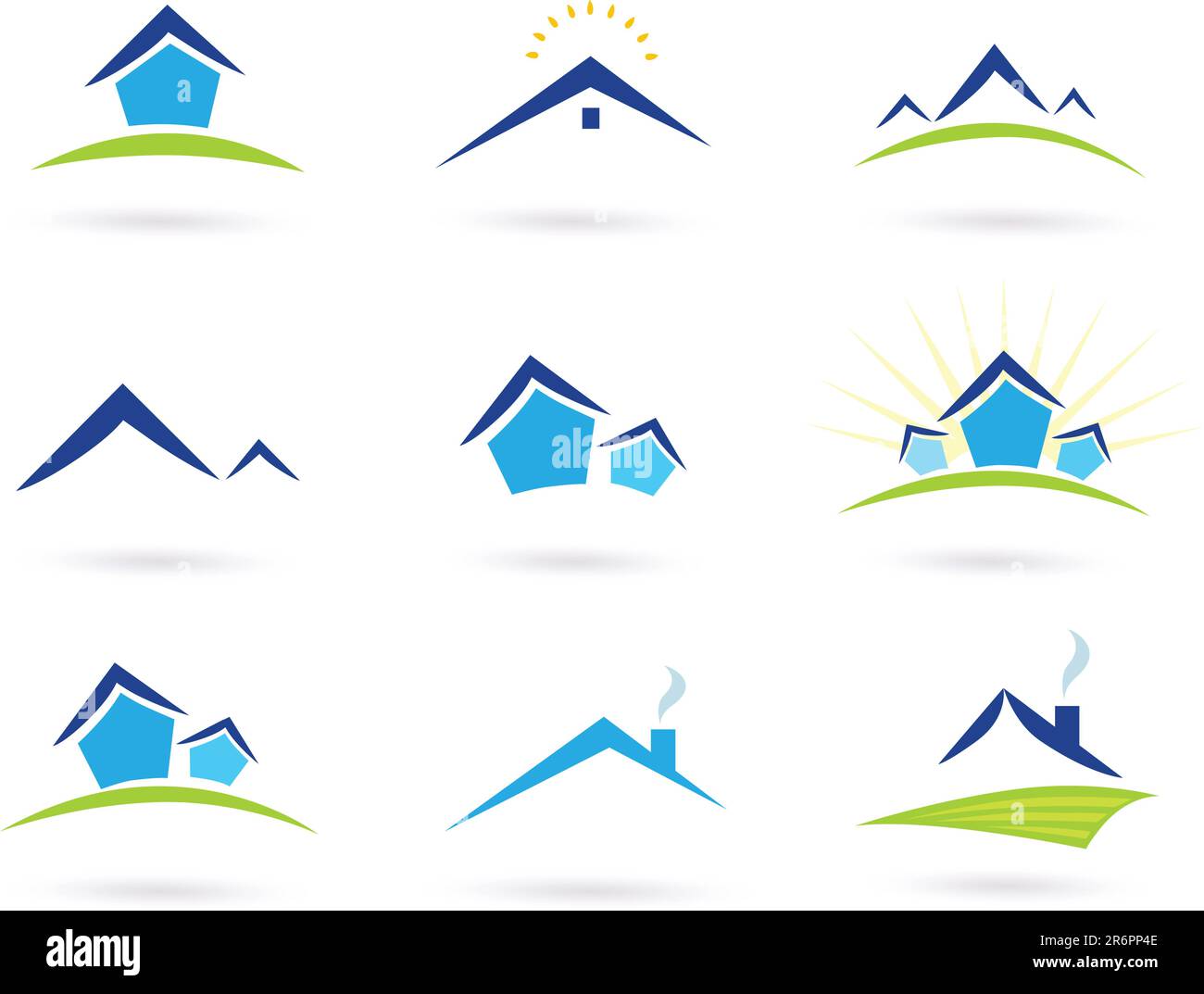 Collection of green and blue real estate icons. Vector format Stock ...