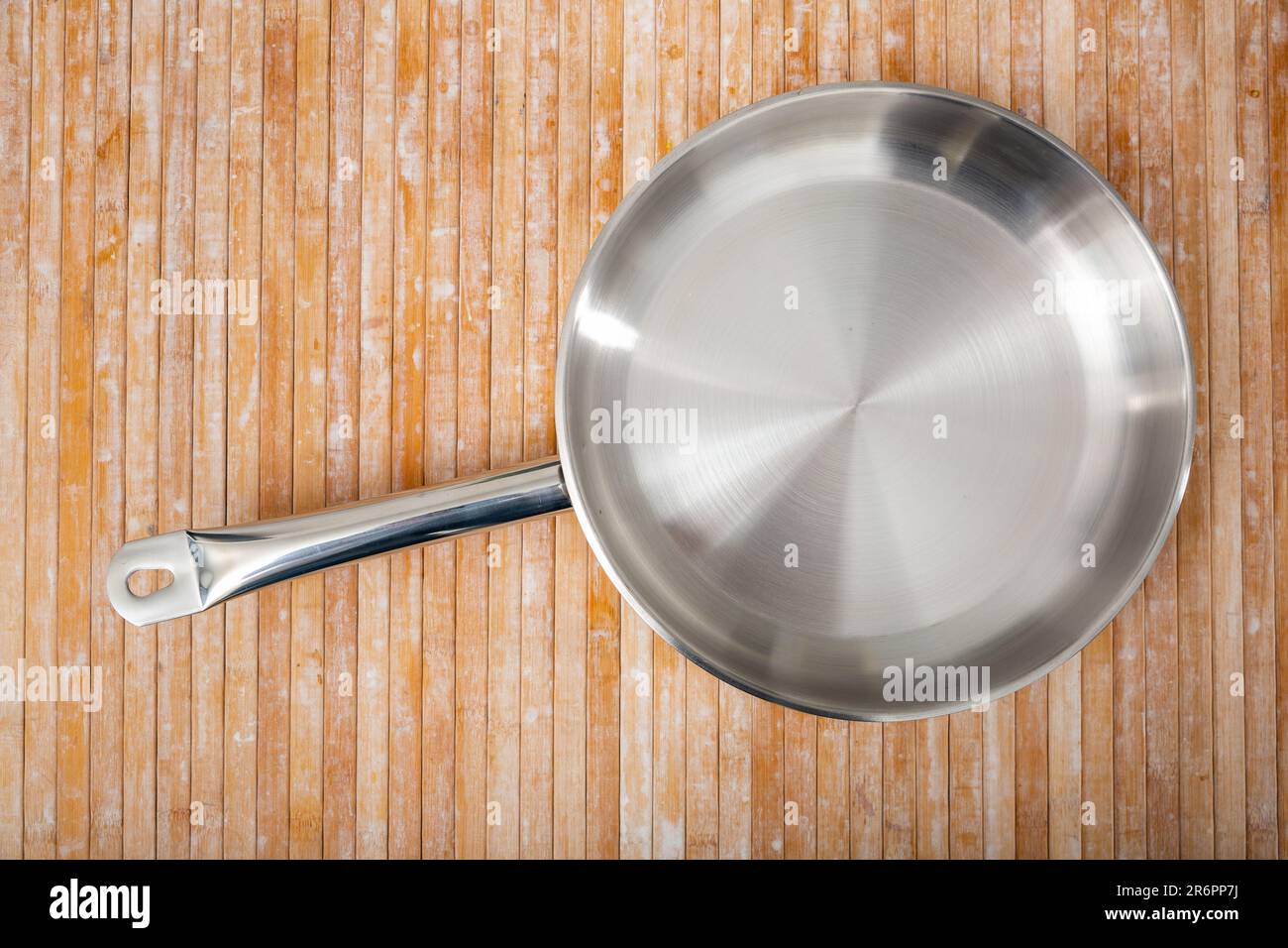 New shiny stainless steel frying pan Stock Photo - Alamy